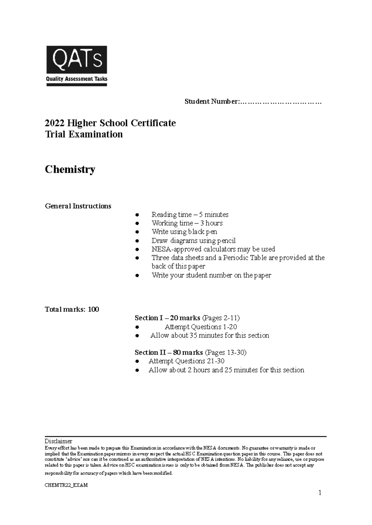QAT 2022 with solutions - Student Number ...