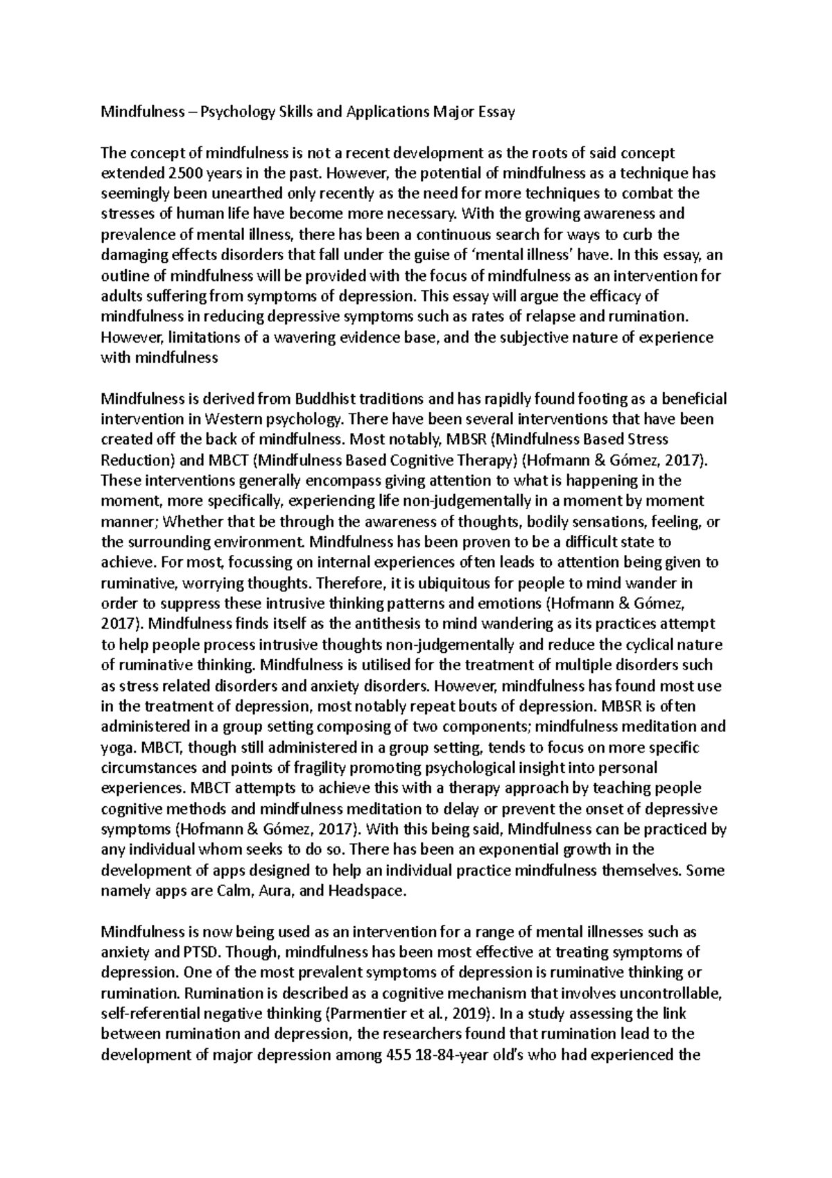 Mindfulness Major Essay - Mindfulness – Psychology Skills and ...