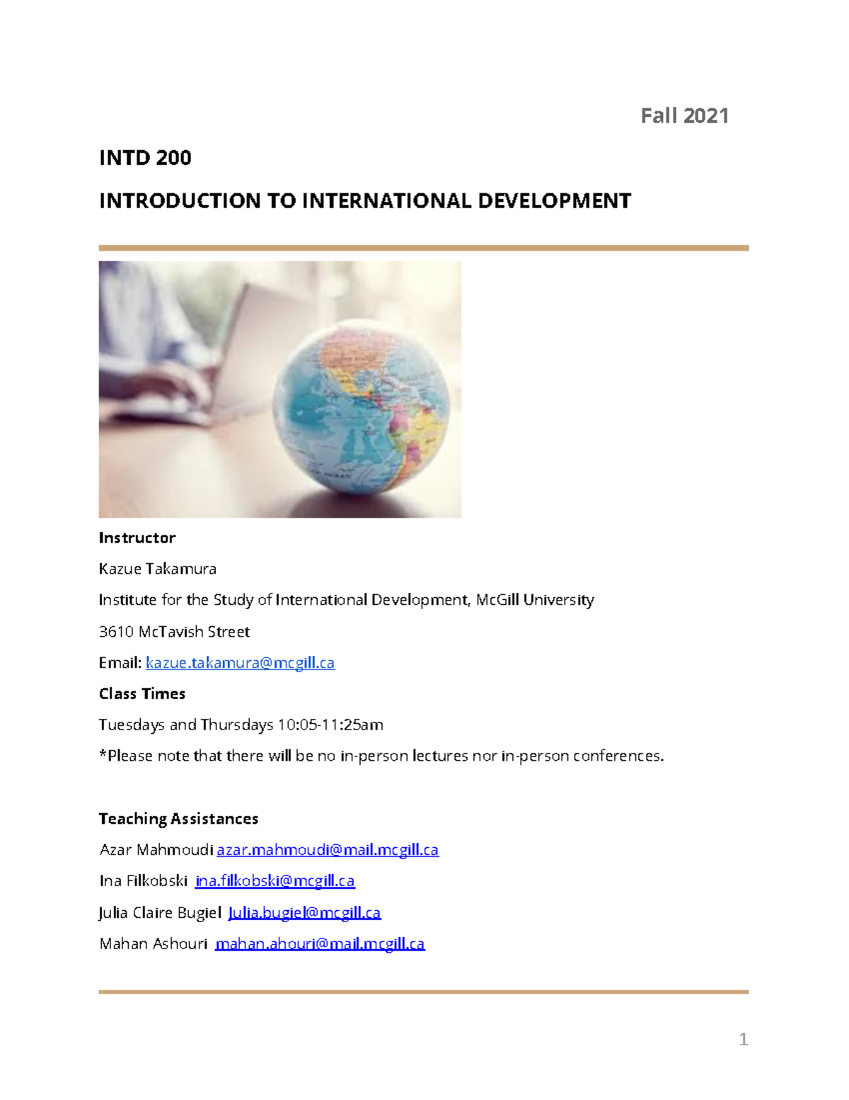 INTD 200 Introduction to International Development Fall 2021 - Fall ...