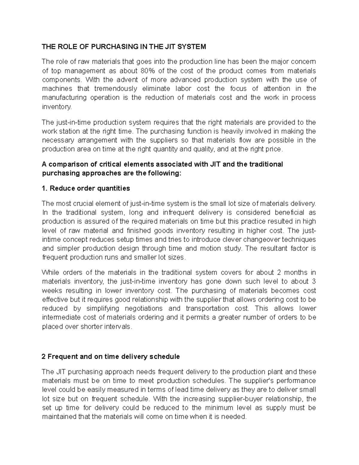 Lesson 59 THE ROLE OF Purchasing IN THE JIT System - THE ROLE OF ...