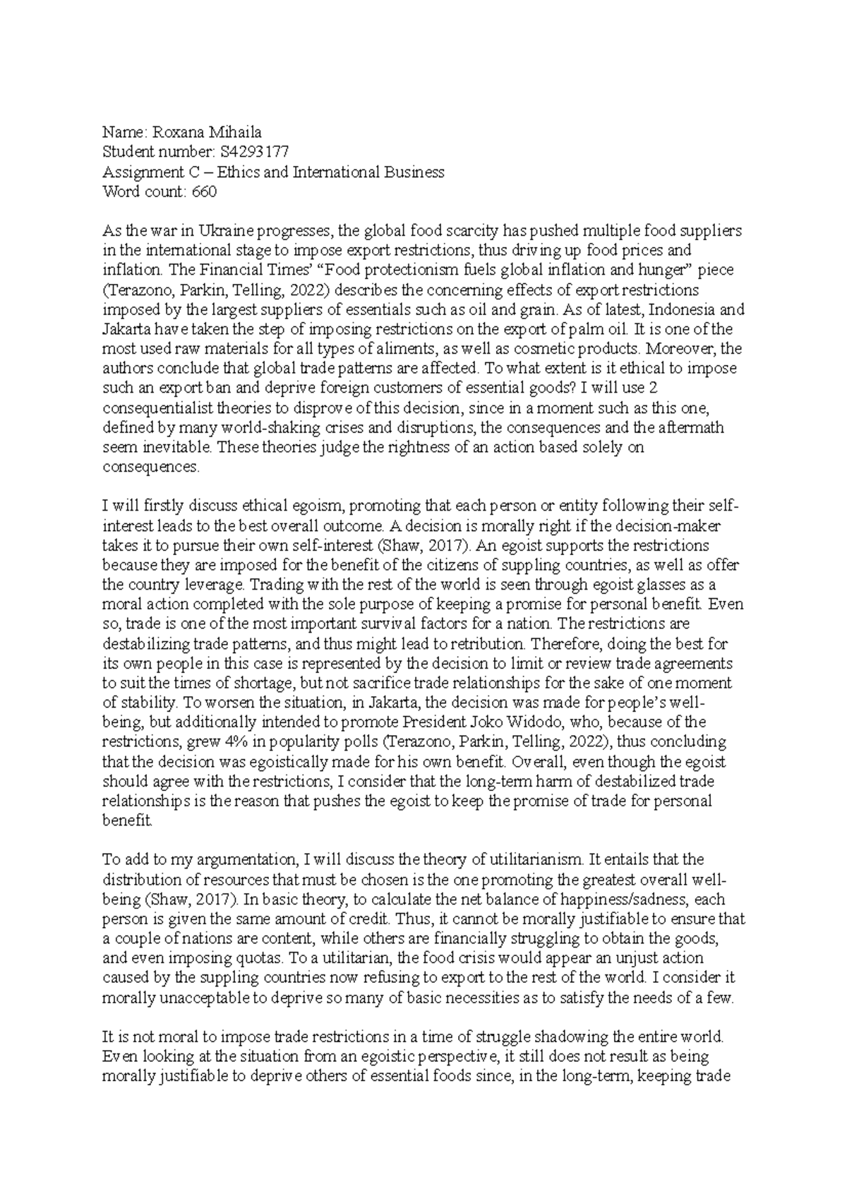 Assignment C Roxana Mihaila 11 - Name: Roxana Mihaila Student number: S ...