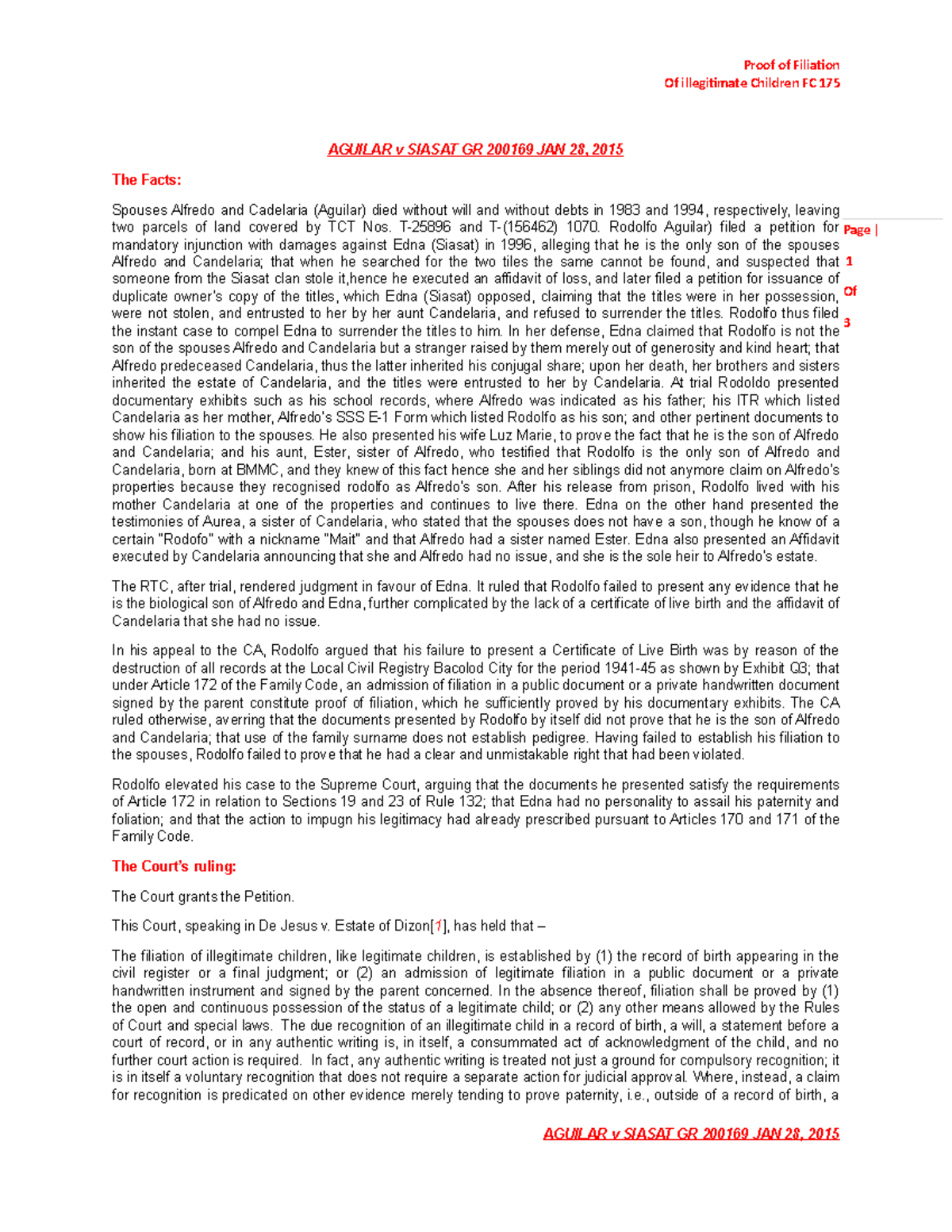 Aguilar v Siasat GR 2001 69 JAN 28, 2015 - Page | 1 Of 3 Proof of ...