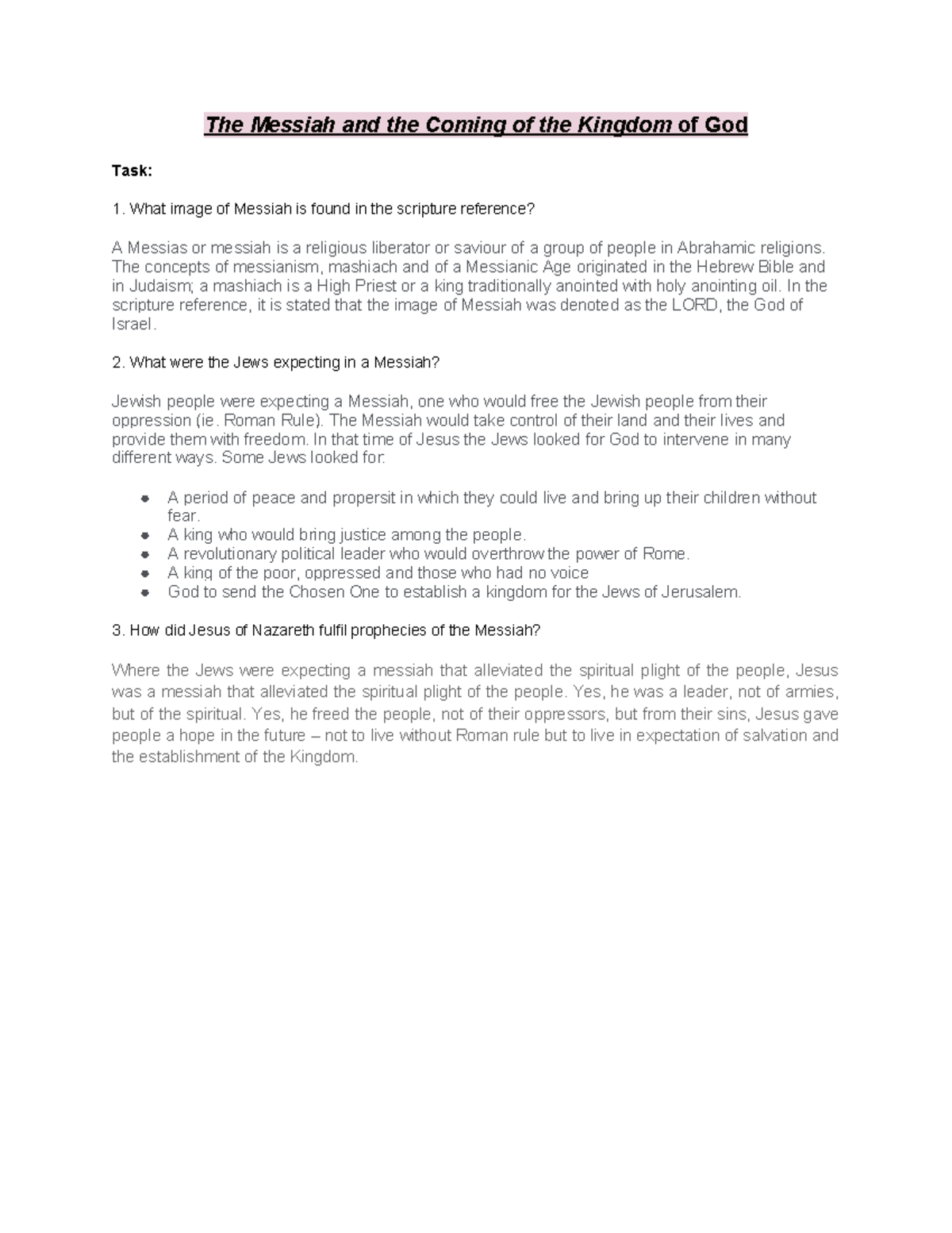 The Messiah and the Coming of the Kingdom of God - What image of ...