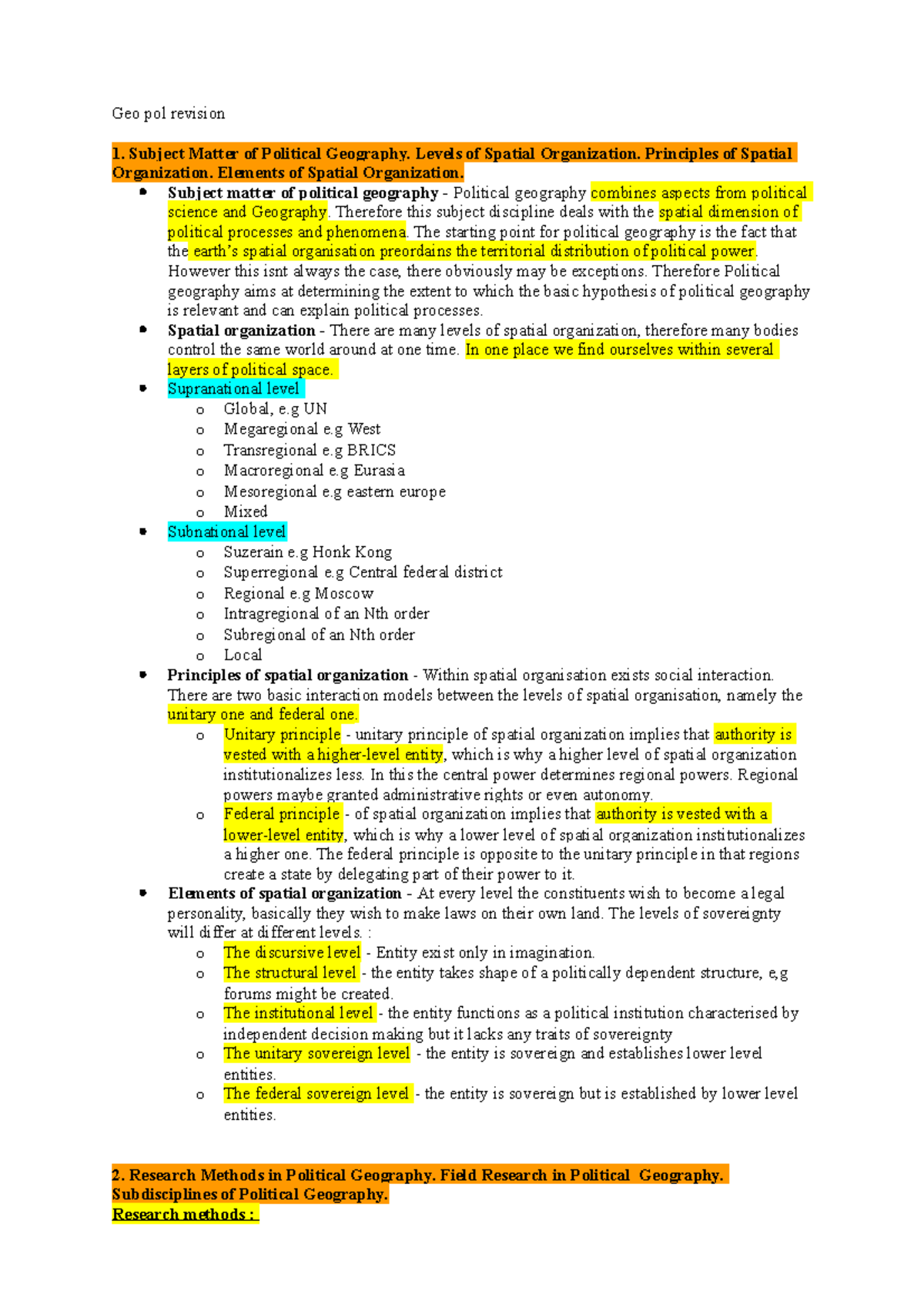 Geo pol revision (Auto Recovered) lecture notes on geo politics in ...