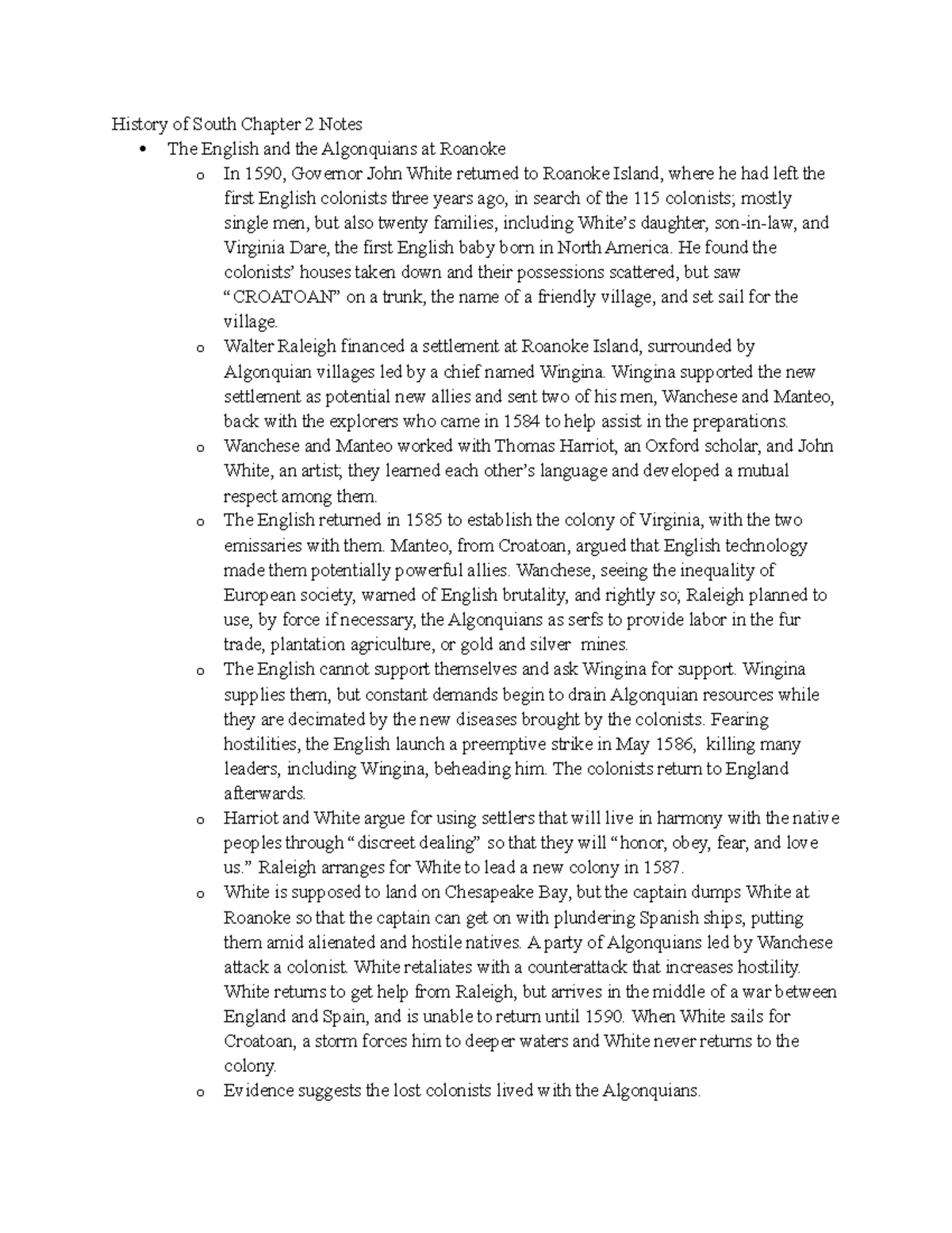 History of South Chapter 2 Notes - History of South Chapter 2 Notes The ...