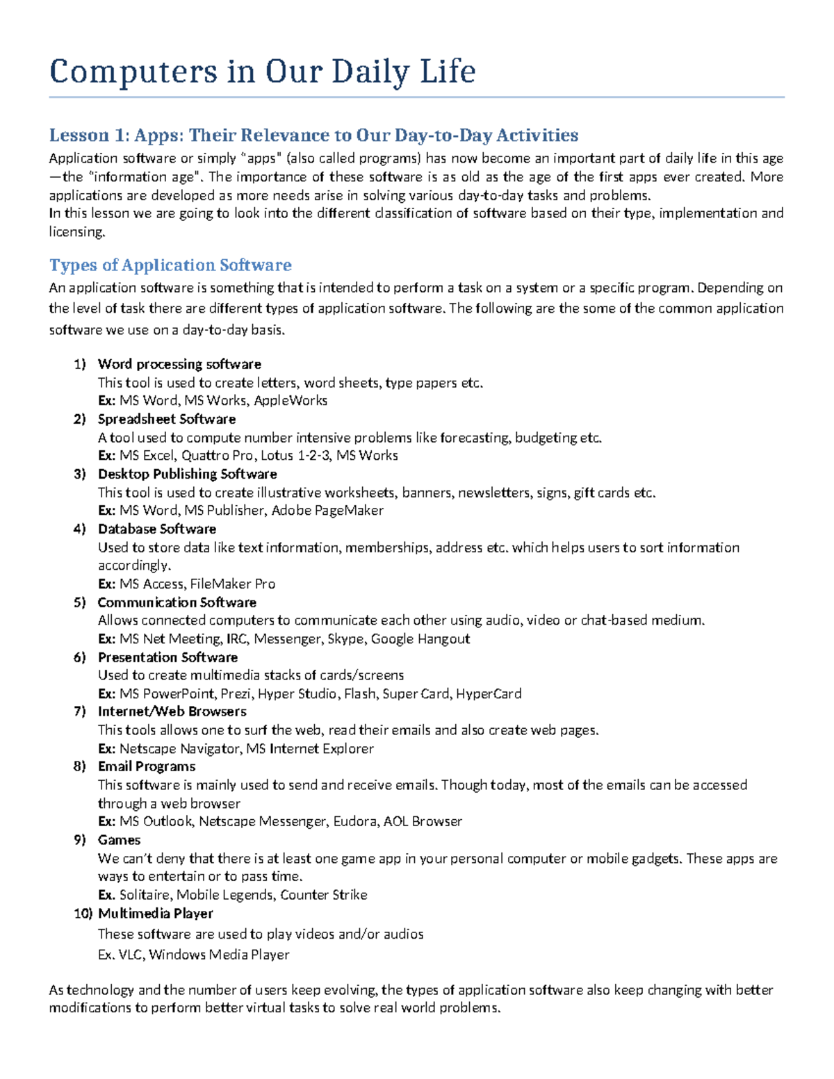 Chapter 1 - Apps - Computers in Our Daily Life Lesson 1: Apps: Their ...