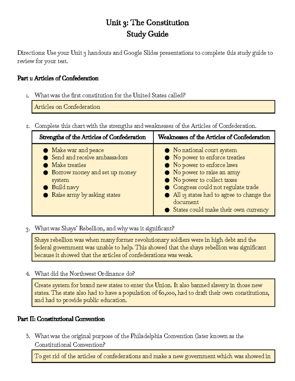 2023 - Unit 3 Study Guide-b36777-aa2b30 - Unit 3 : The Constitution ...