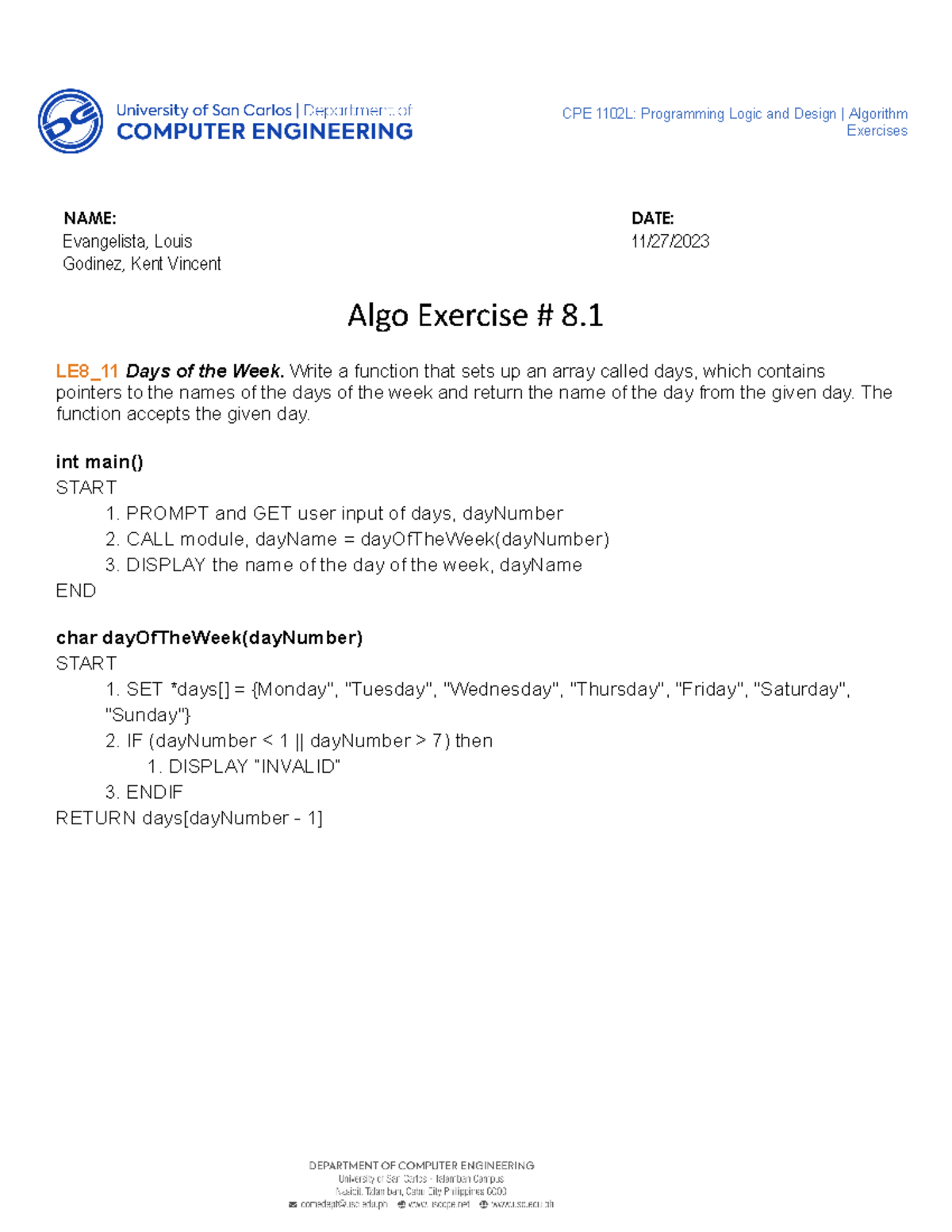 evangelista_Lo_godinez_Ke_LE8 - CPE 1102L: Programming Logic and Design ...