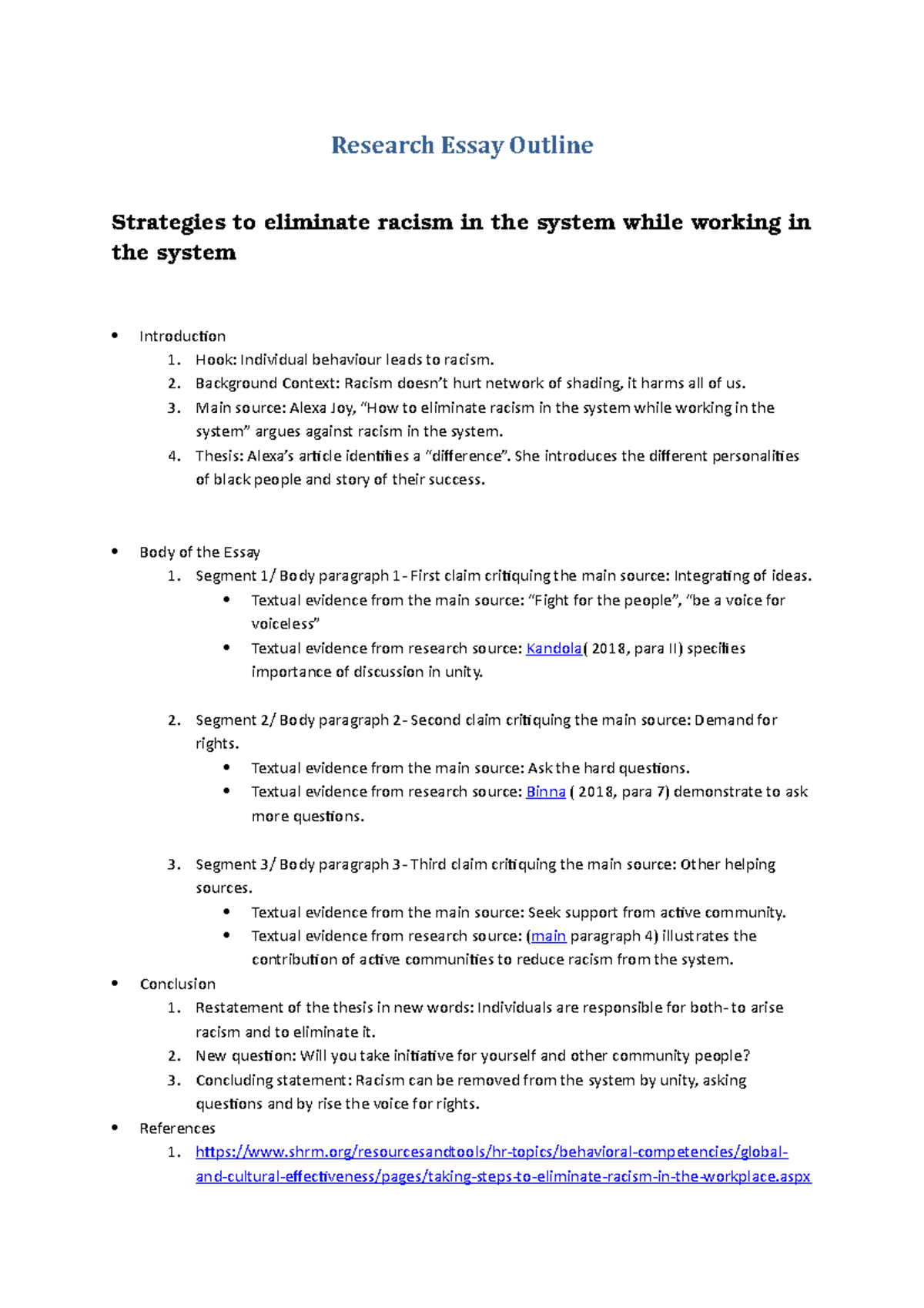 Reseach essay outline, jashanpreet kaur sandher, 301112549 - Research ...
