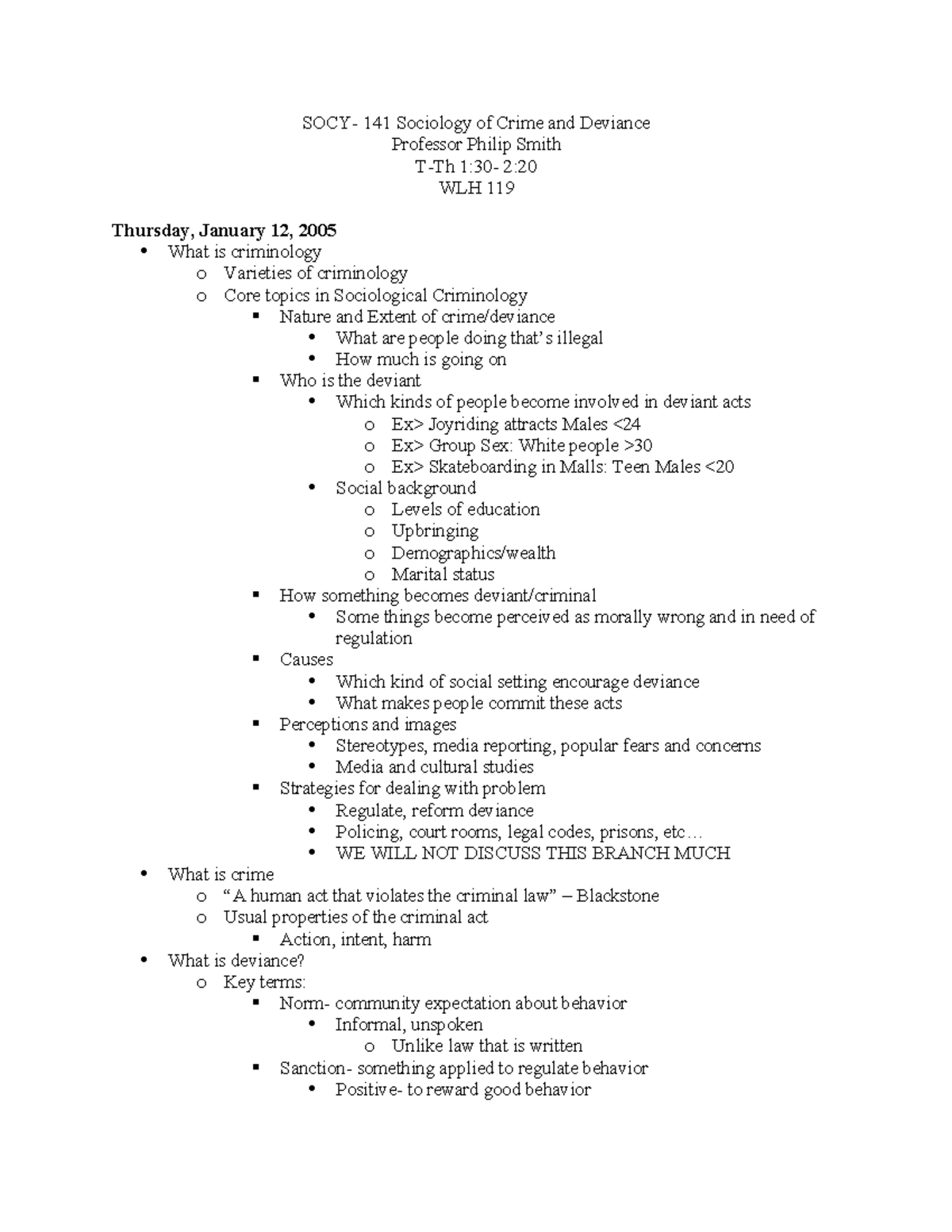 Lecture Notes - Socy C D - 141 Sociology of Crime and Deviance ...