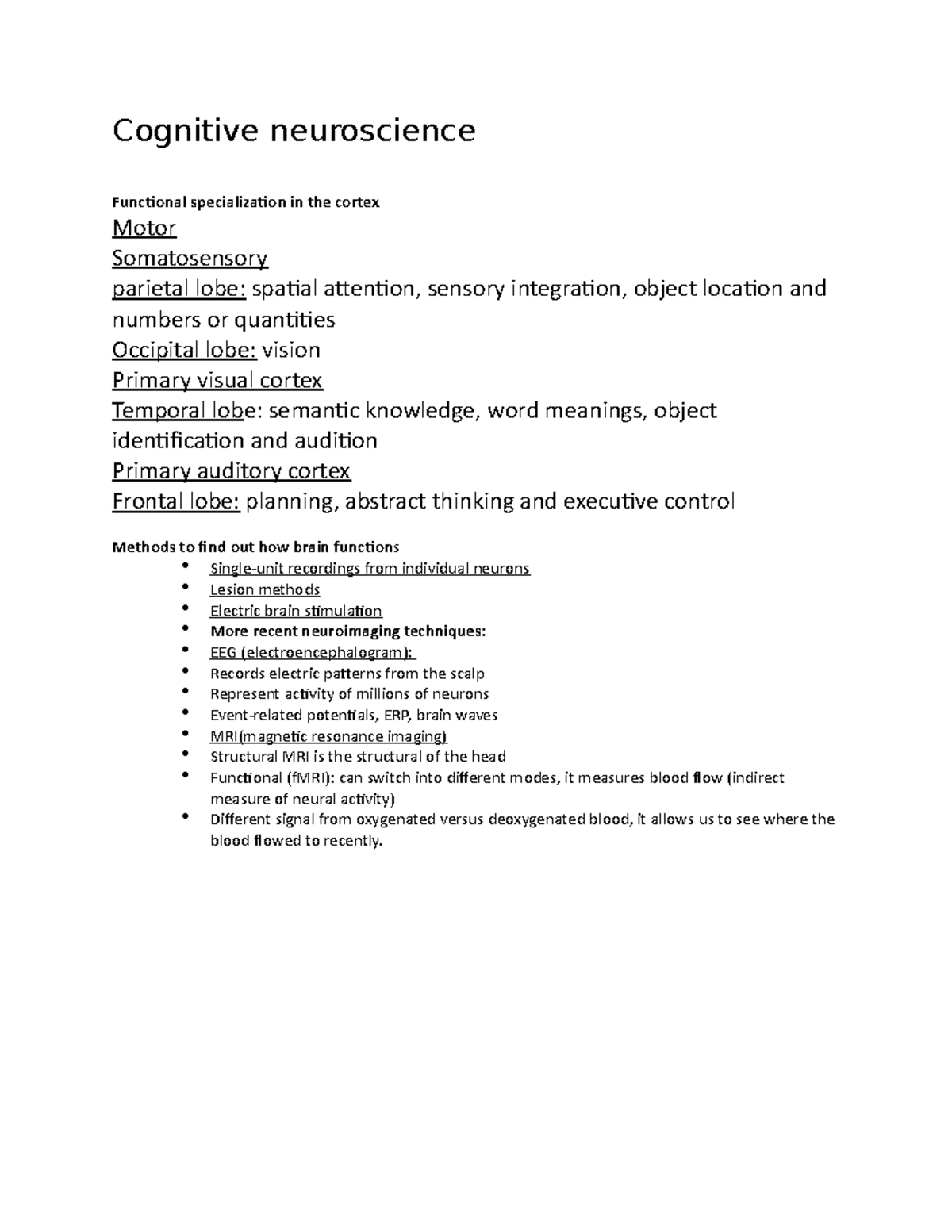 Cognitive neuroscience - Cognitive neuroscience Funcional specializaion ...