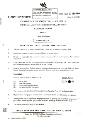 CAPE Caribbean Studies Syllabus - CARIBBEAN EXAMINATIONS COUNCIL ...