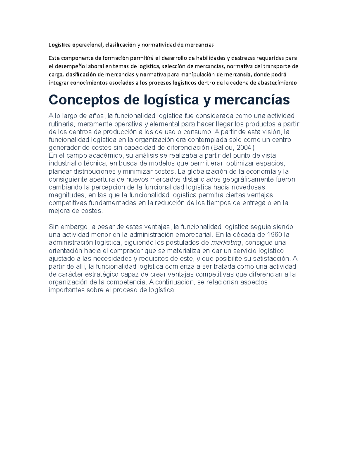 Logística operacional - Logística operacional, clasificación y ...
