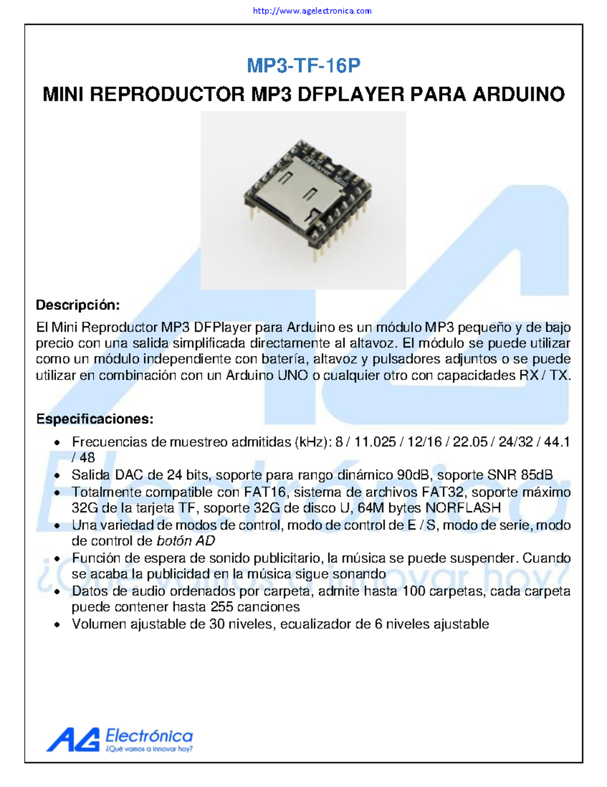 MP3-TF-16P - Pruebas - MP3-TF-16P MINI REPRODUCTOR MP3 DFPLAYER PARA ...