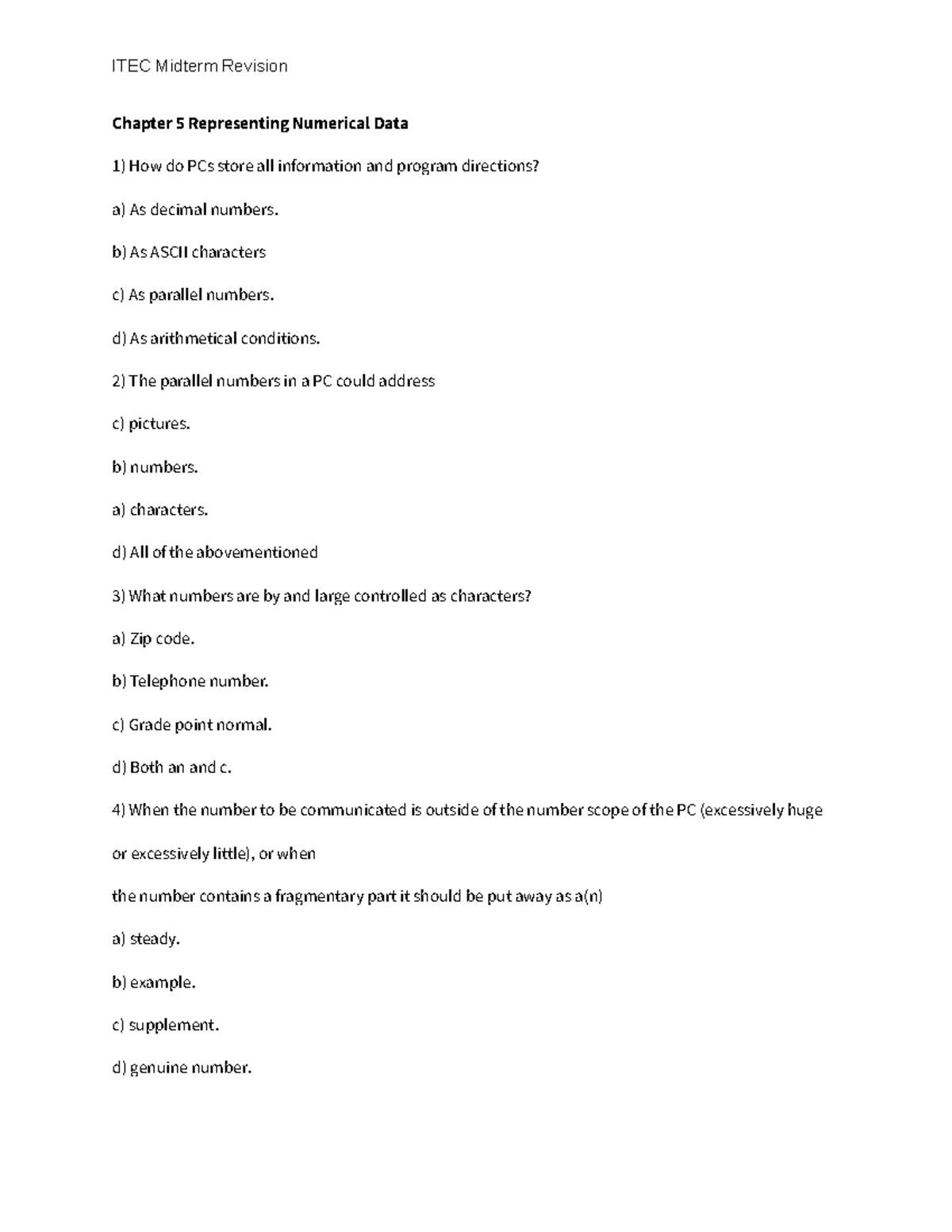 ITEC Midterm Revision Chapter 5 Representing Numerical Data - INFO 5570 - Dal - Studocu