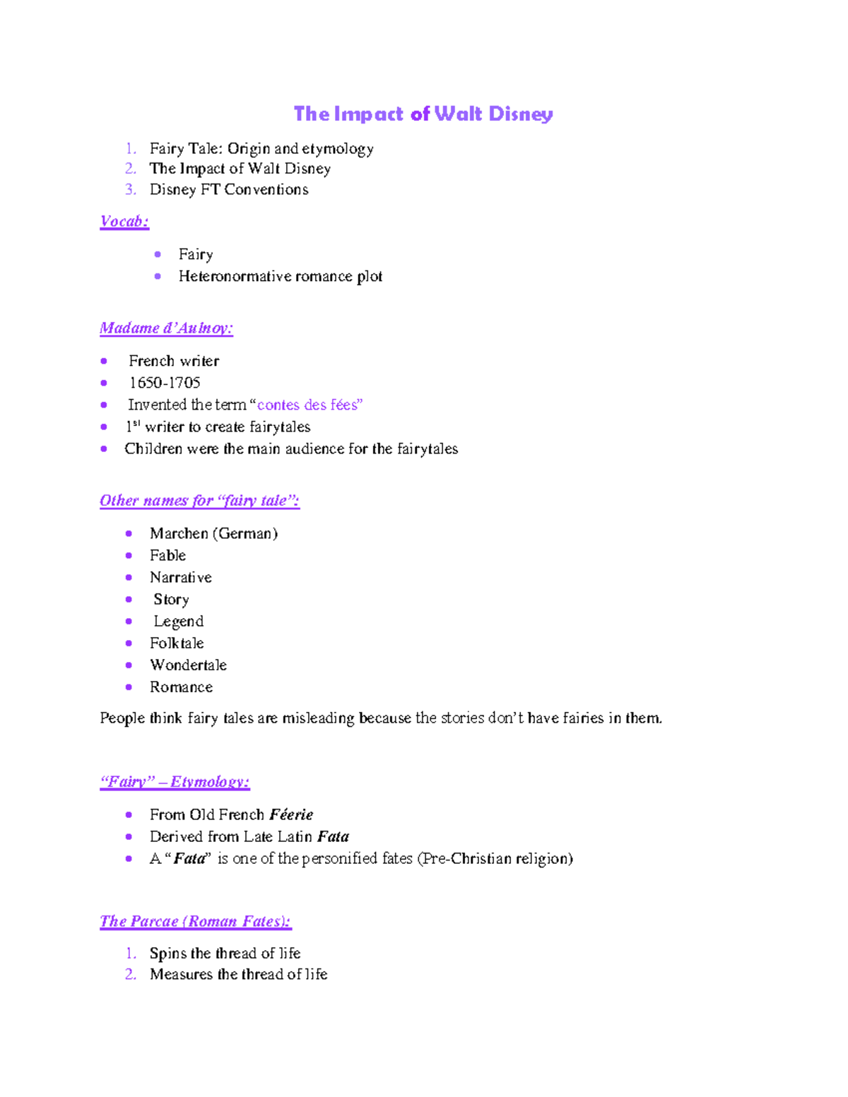 Week 2 Disney 2 - Lecture notes - The Impact of Walt Disney Fairy Tale ...
