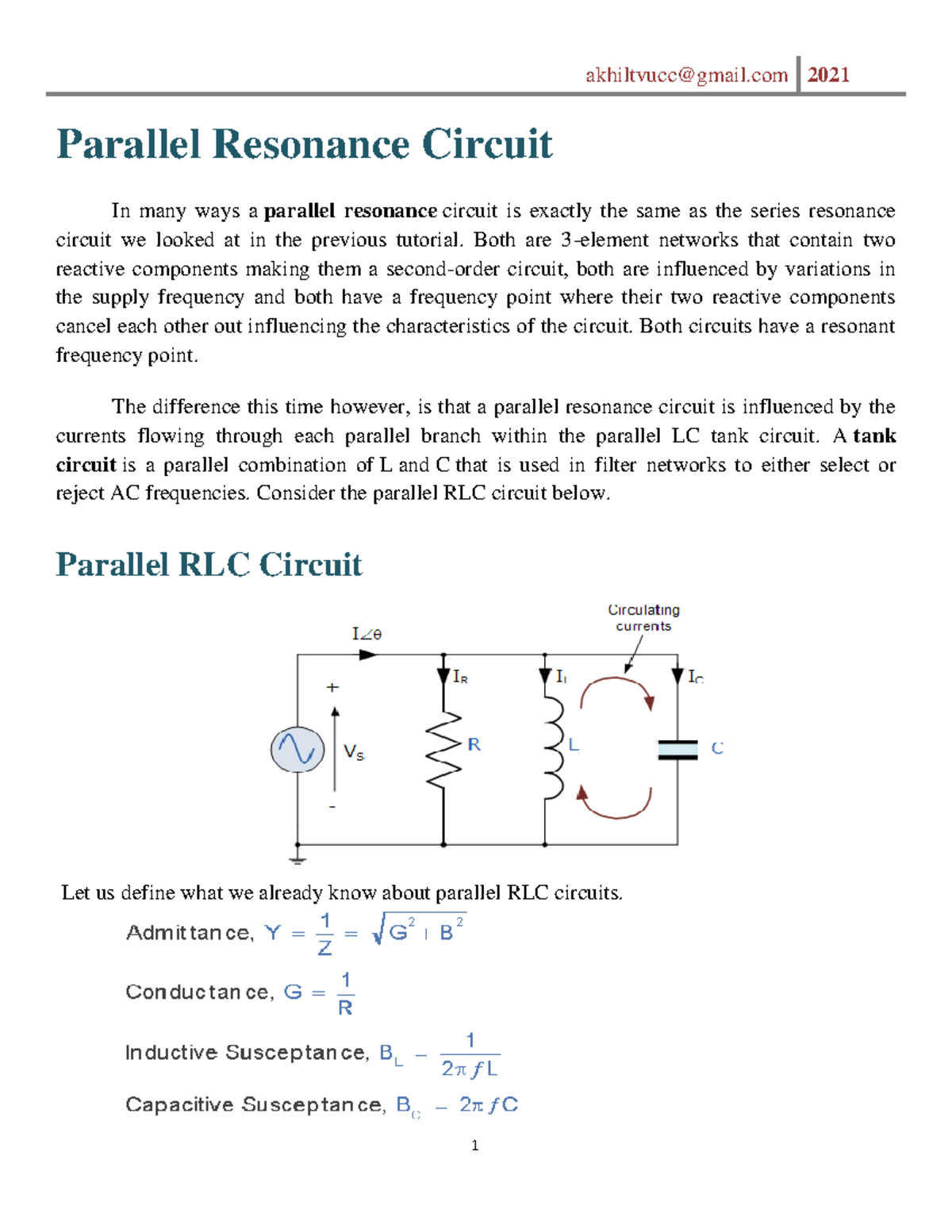 Parallel Resonance Circuit Both Are 3 Element Networks That Contain Two Reactive Components