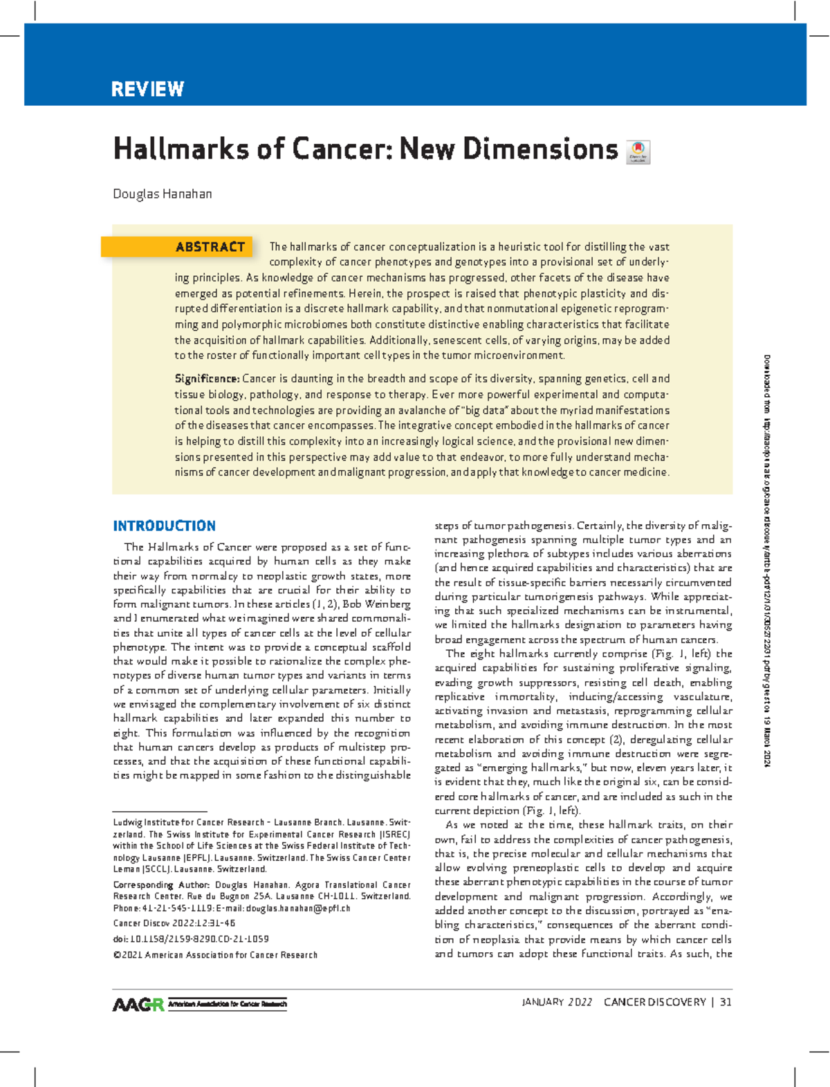 Hallmart Nuevasdimensiones - REVIEW Hallmarks of Cancer: New Dimensions ...