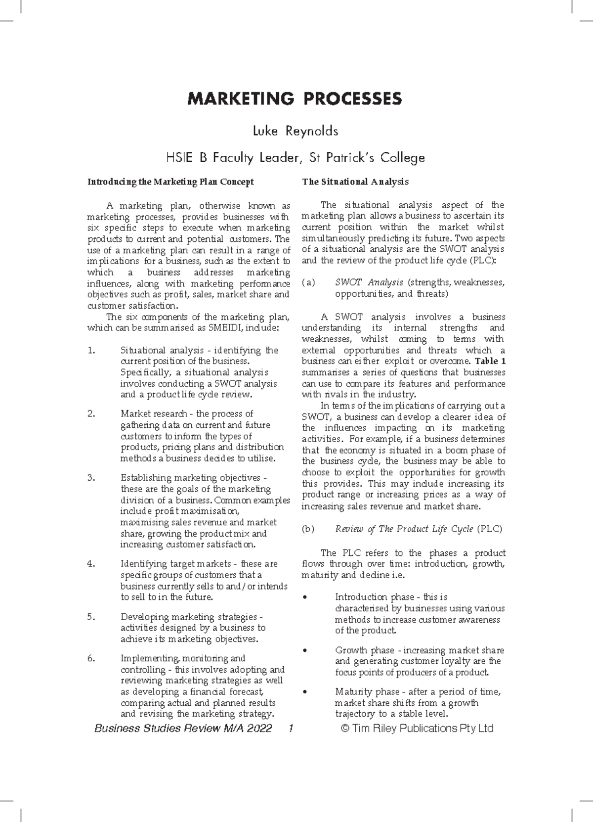 Marketing Processes-1 - Introducing the Marketing Plan Concept A ...