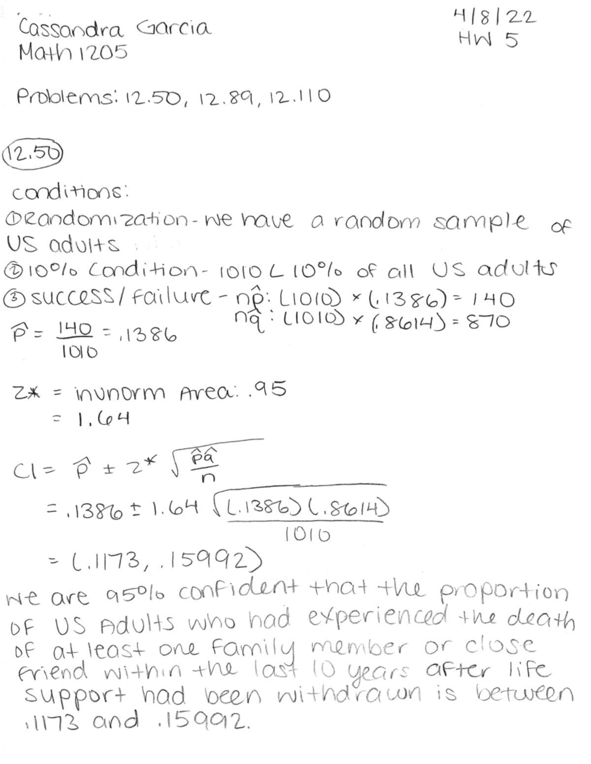 Stats HW 5 - MATH 1205 - Studocu