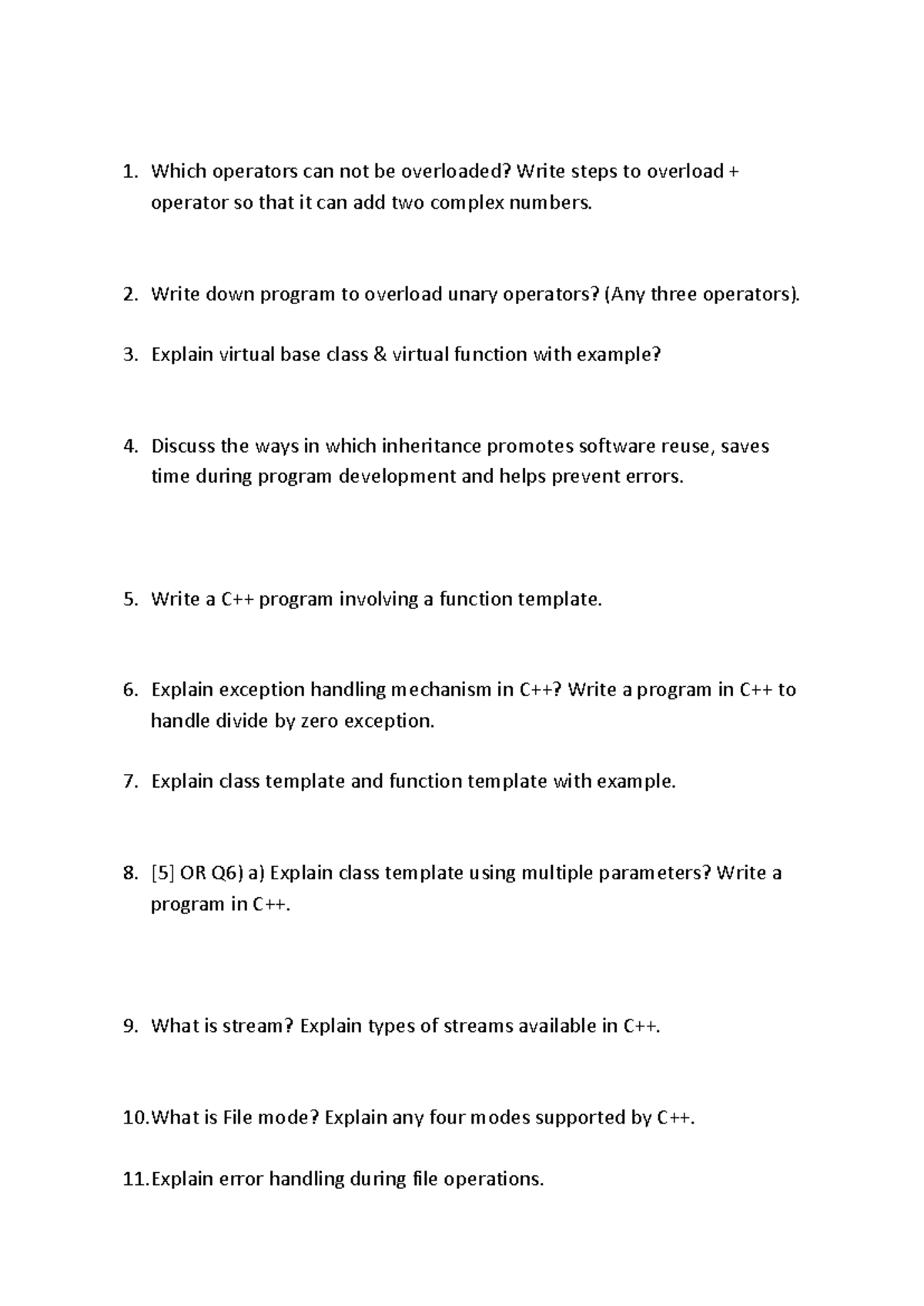 Oop Question Bank End Sem Which Operators Can Not Be Overloaded Write Steps To Overload