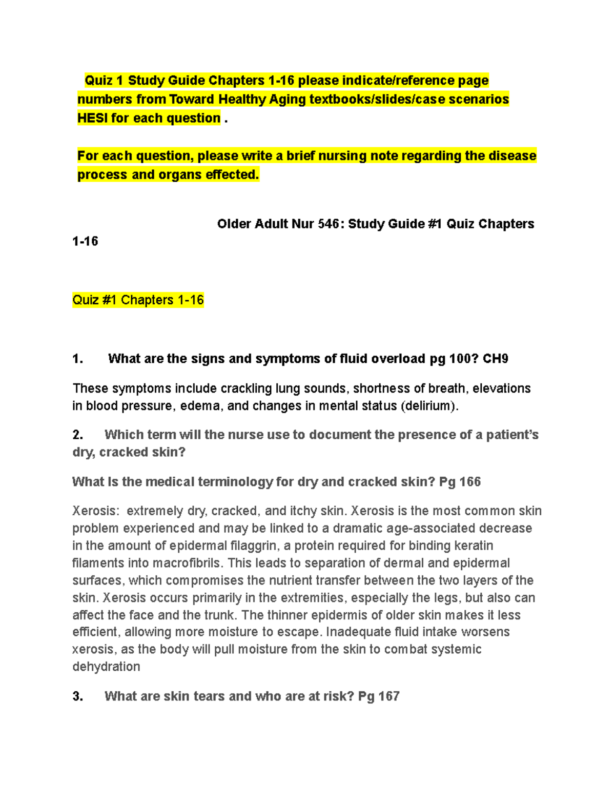 Quiz 1 Study Guide Chapters 1-16 please indicate reference page numbers ...