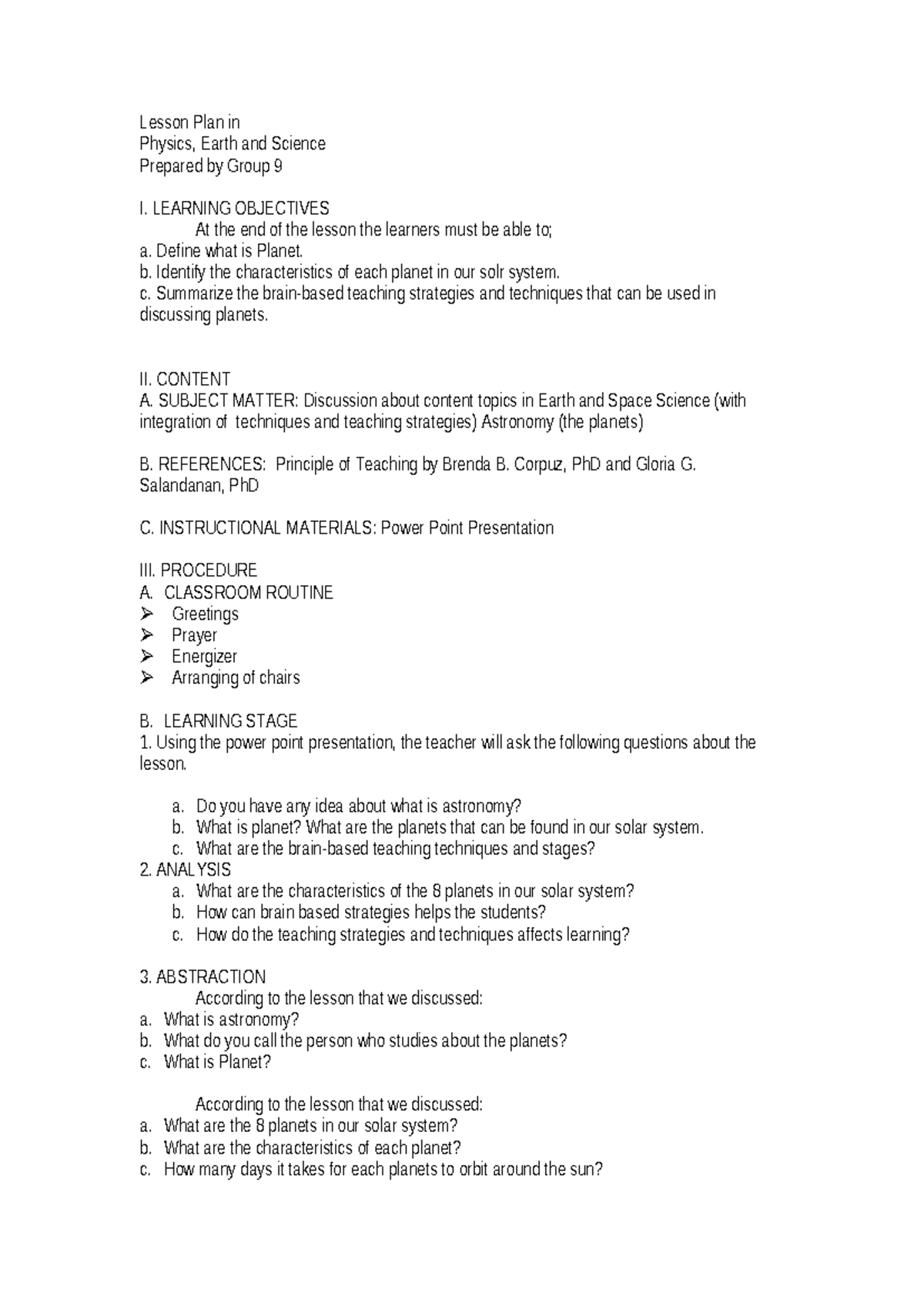 LP science group 9 - short - Lesson Plan in Physics, Earth and Science ...