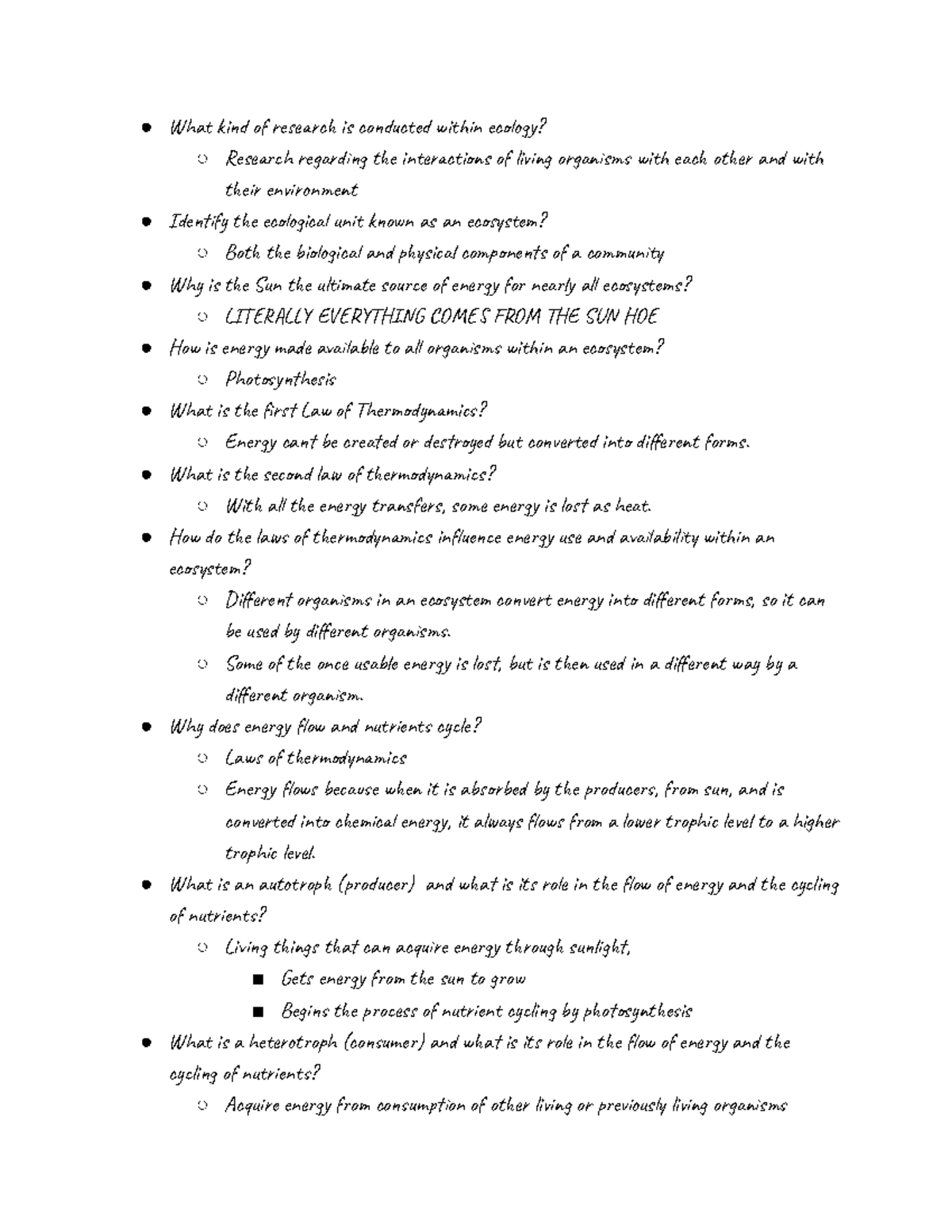 BIOL 198 Section 2 Study Guide - Wha ki of rec is coc win ecy? Resh red ...