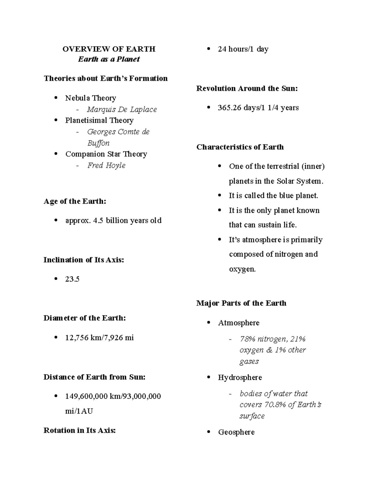 Overview OF Earth - OVERVIEW OF EARTH Earth as a Planet Theories about ...