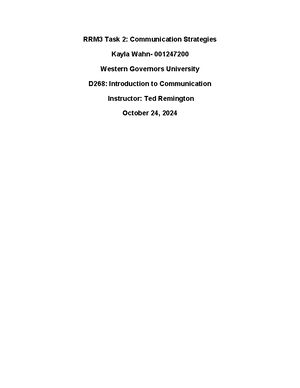 RRM3 D268 Task 1 - Passed - RRM3 Task 1: Introductory Messages Kayla ...