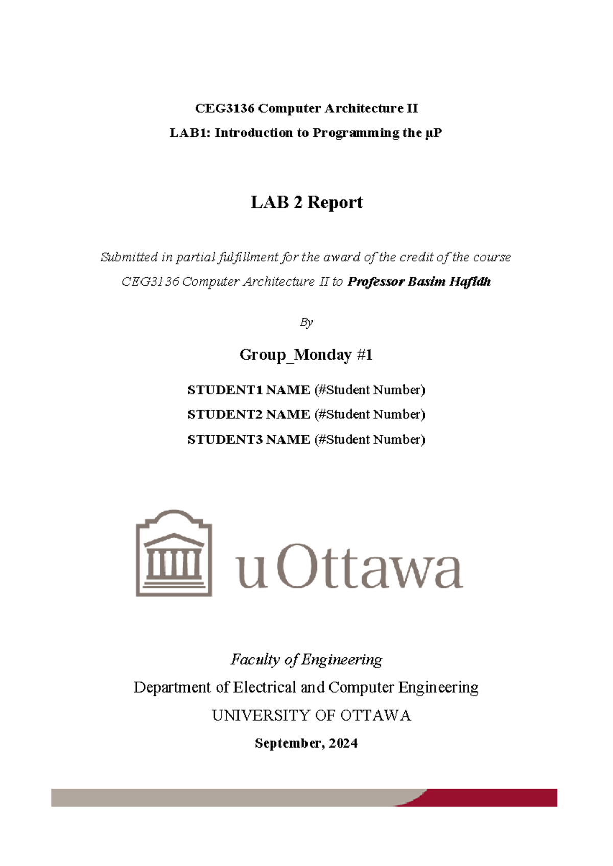 CEG3136 Lab2 Report -Template - CEG3136 - CEG3136 Computer Architecture II LAB1: Introduction to ...
