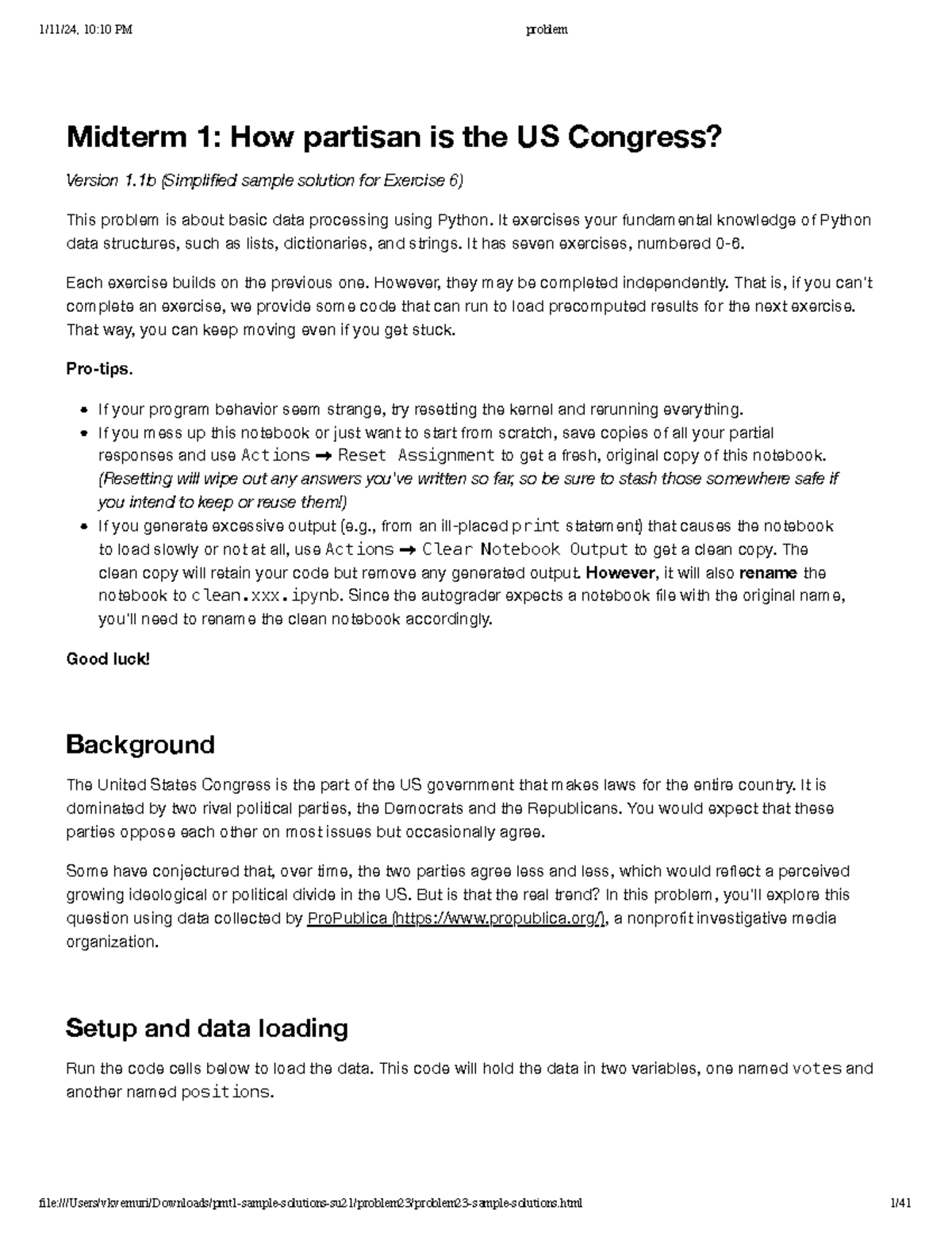 23 - Midterm Solution - Midterm 1: How partisan is the US Congress? Version 1 (Simplified sample ...