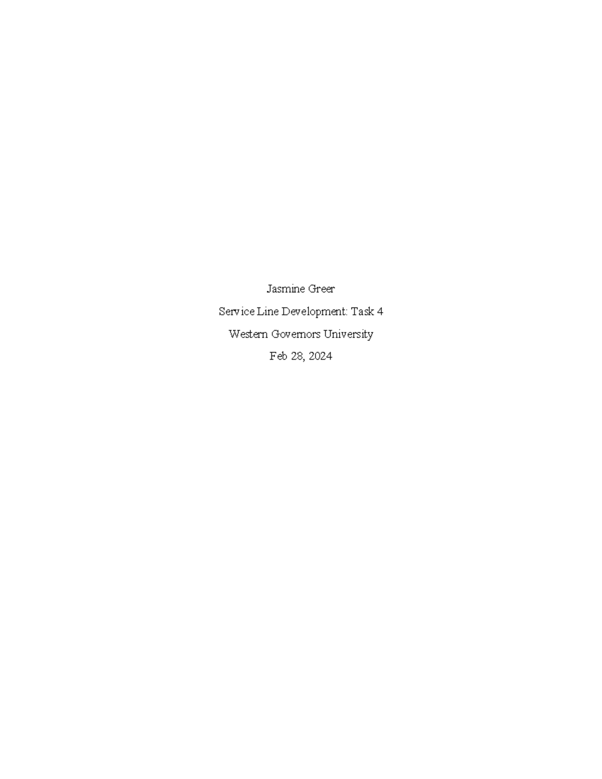 Service line developement task 4 - Jasmine Greer Service Line ...
