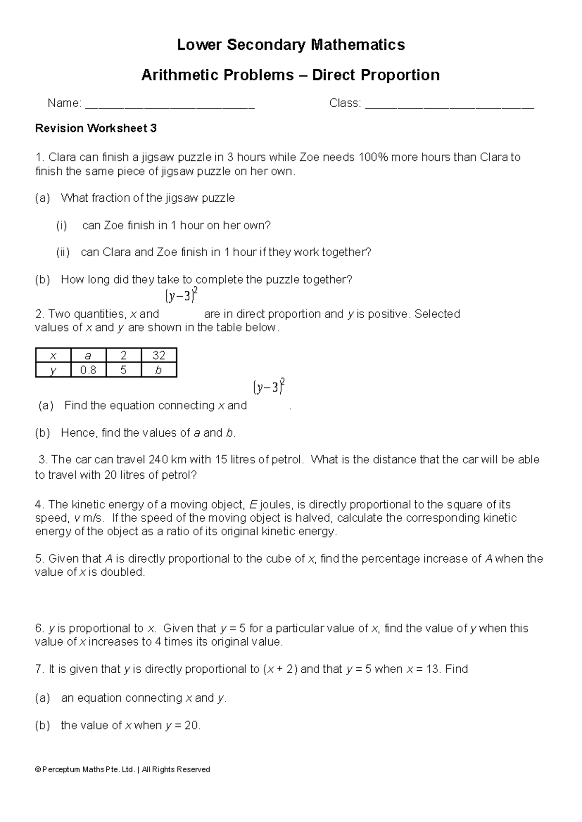 Arithmetic Problems - Direct Proportion 03 - Lower Secondary ...