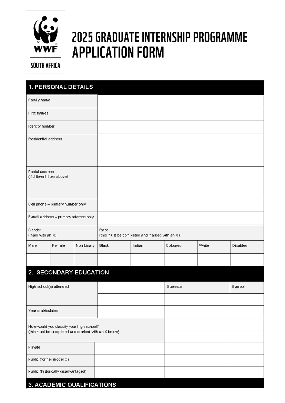 2025 internship application form - 1. PERSONAL DETAILS Family name ...