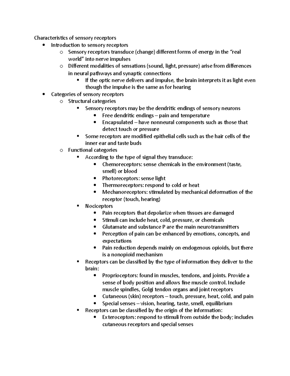 Ch 10 - sensory physiology - Characteristics of sensory receptors ...