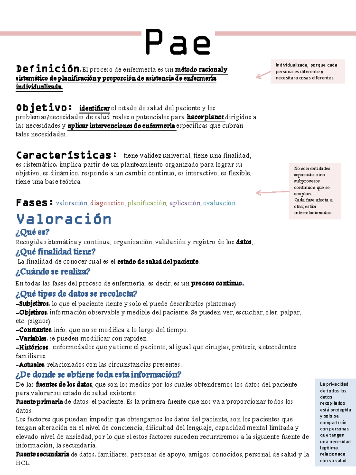Pae: Valoración y Diagnostico. - Pae DefiniciÛn: El proceso de ...
