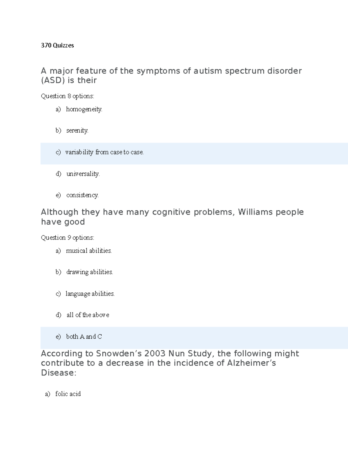 370 Quiz Practice - 370 Quizzes A major feature of the symptoms of ...