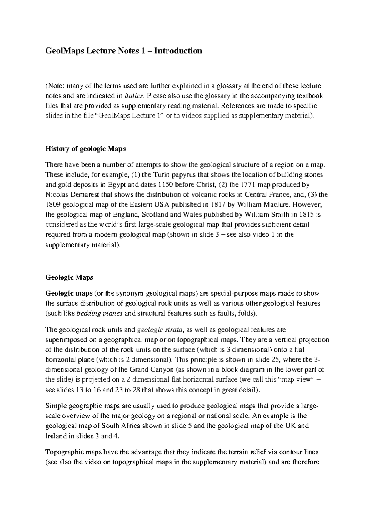 ESC111 Geological Maps Lecture Notes 1 - GeolMaps Lecture Notes 1 ...