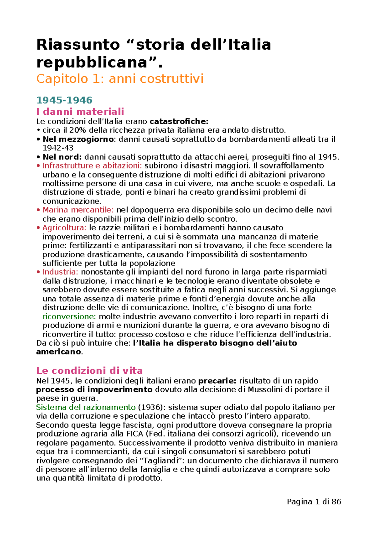 Storia dell'Italia Repubblicana - Riassunto “storia dell’Italia ...