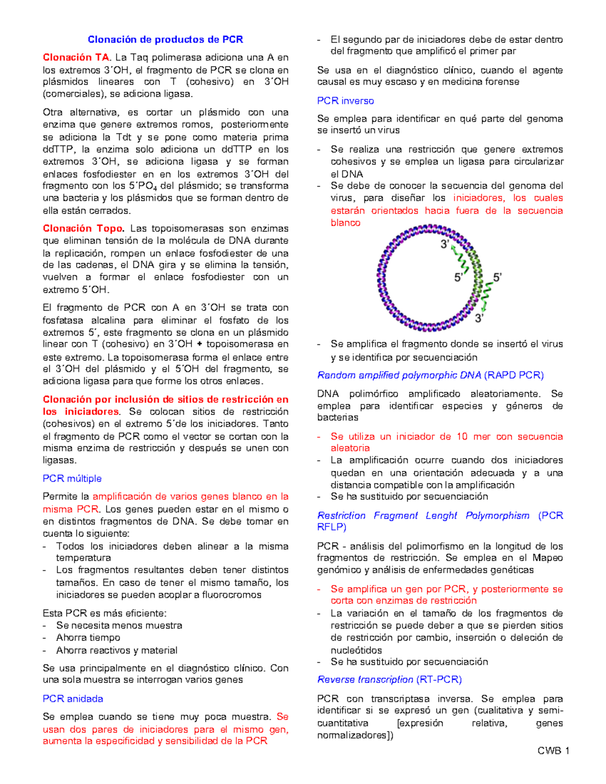 4 Tipos de PCR alumnos - Reactivo de PCR - CWB 1 Clonación de productos ...
