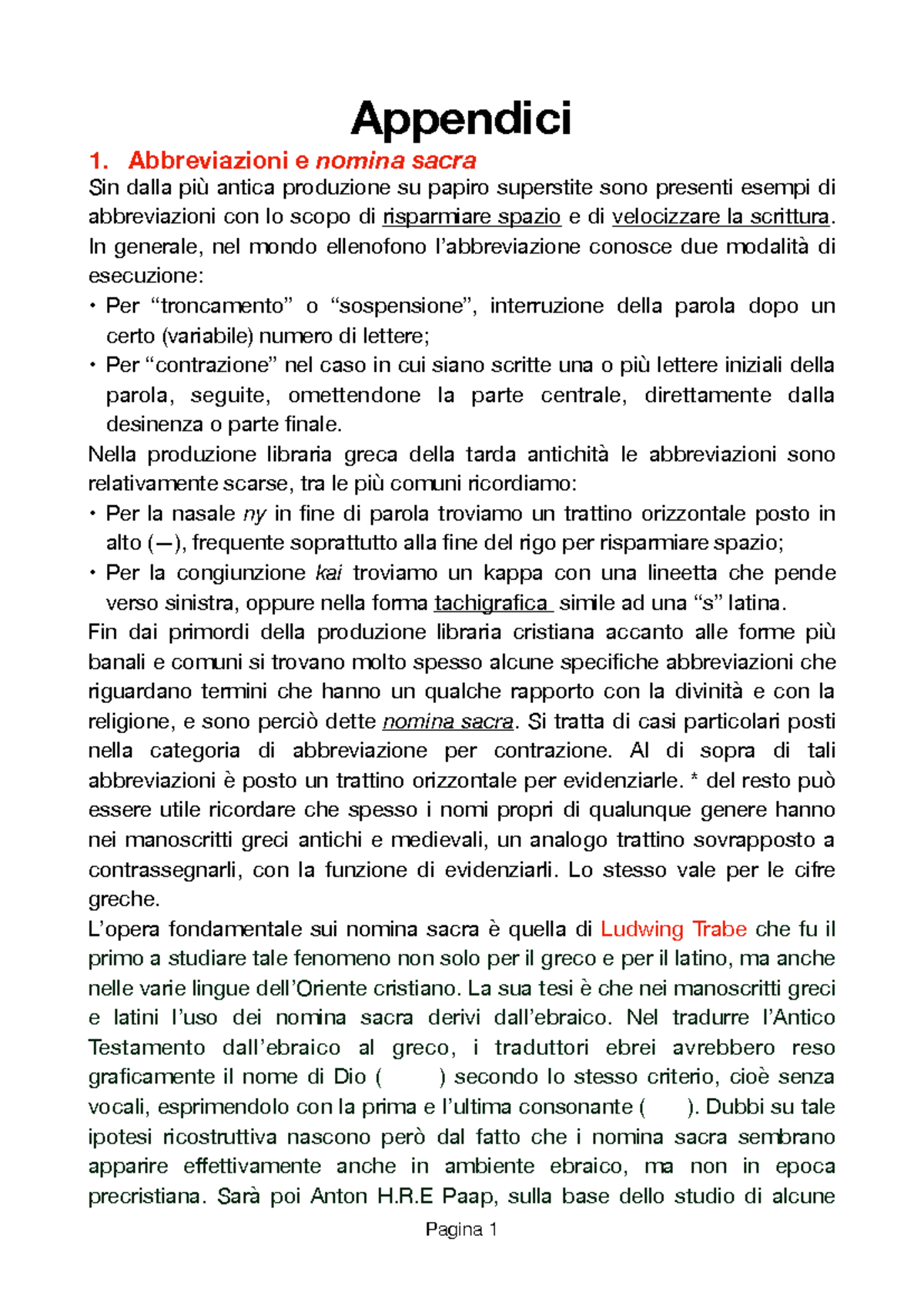 Appendici libro paleografia - Appendici 1. Abbreviazioni e nomina sacra ...