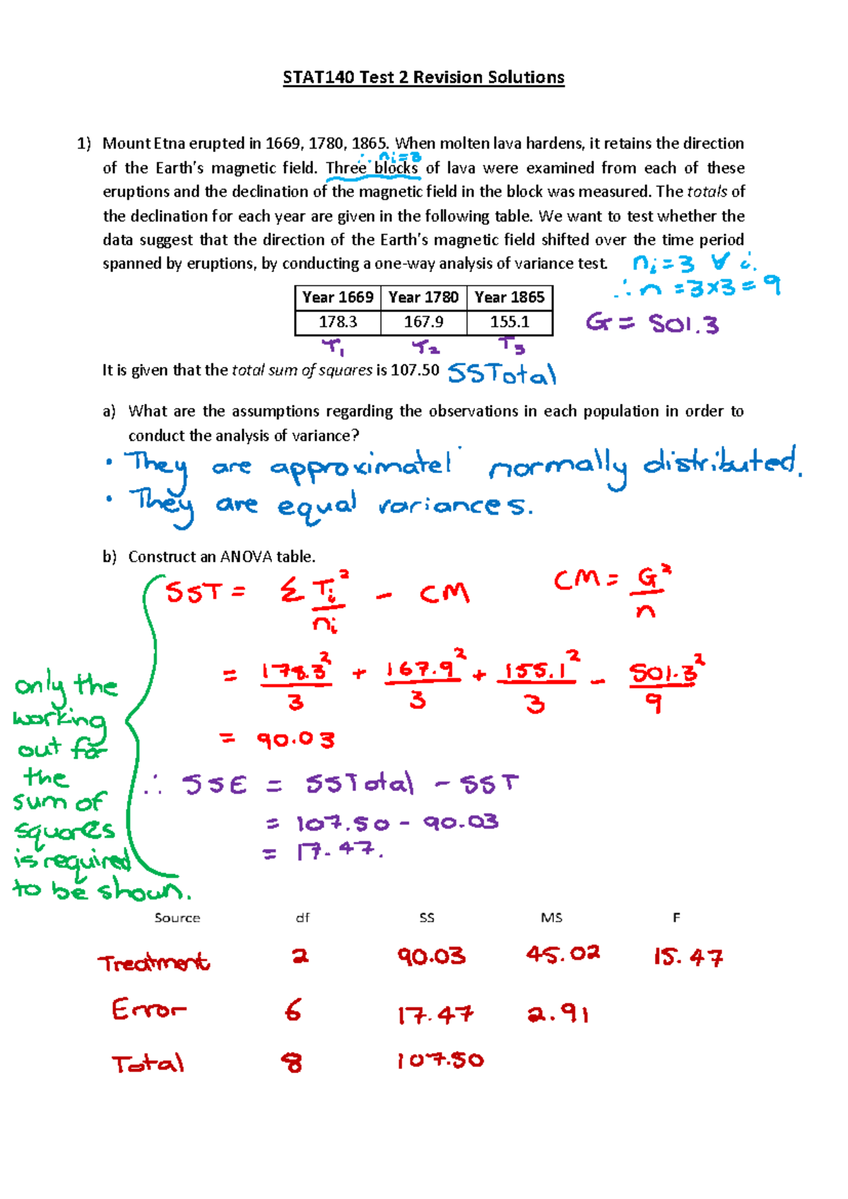 STAT140 Revision Solutions (Chapter 3 Anova) - STAT140 Test 2 Revision ...