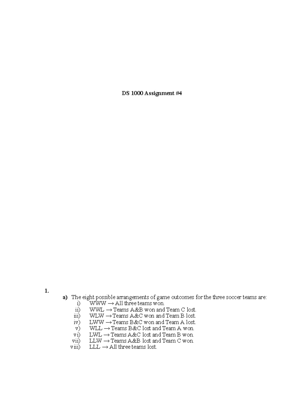 DS 1000 Assignment #4 - DS 1000 Assignment # 1. a) The eight possible arrangements of game ...