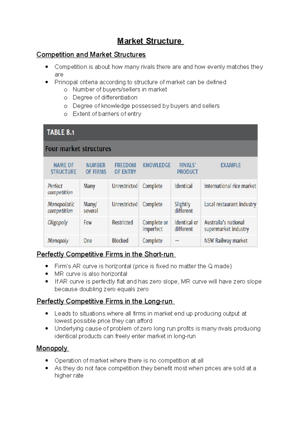 Topic 8, Market Structure - Market Structure Competition and Market ...