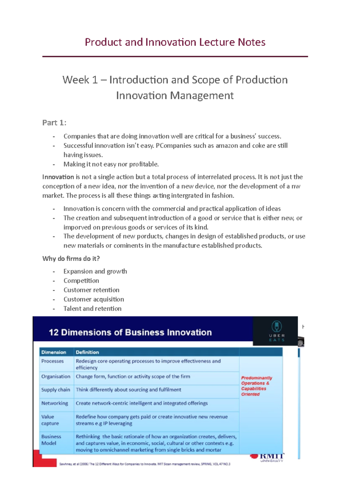 Product and Innovation Notes Weeks 1-4 - Product and Innovation Lecture ...