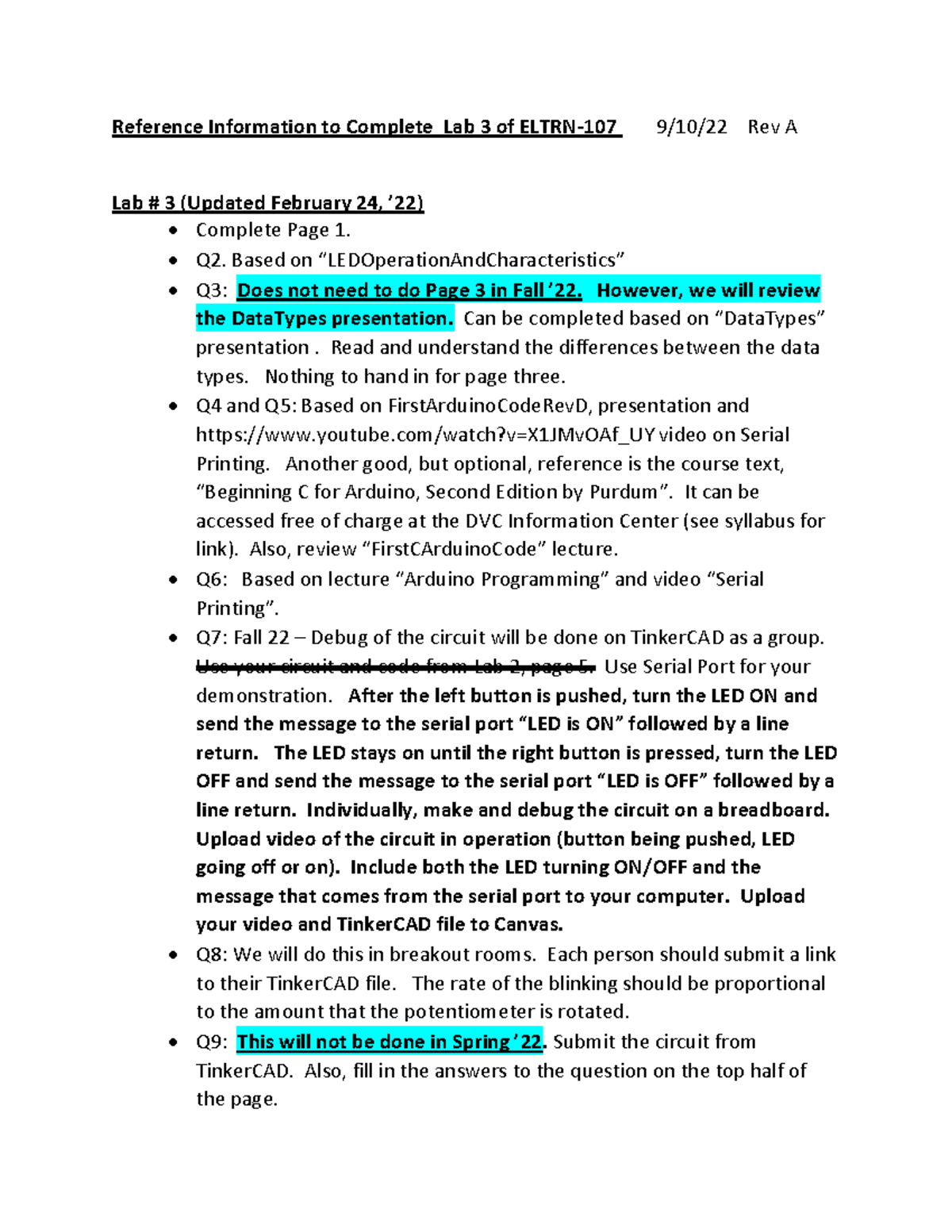 Ref Info Lab 3Fall22Rev A - Reference Information to Complete Lab 3 of ...