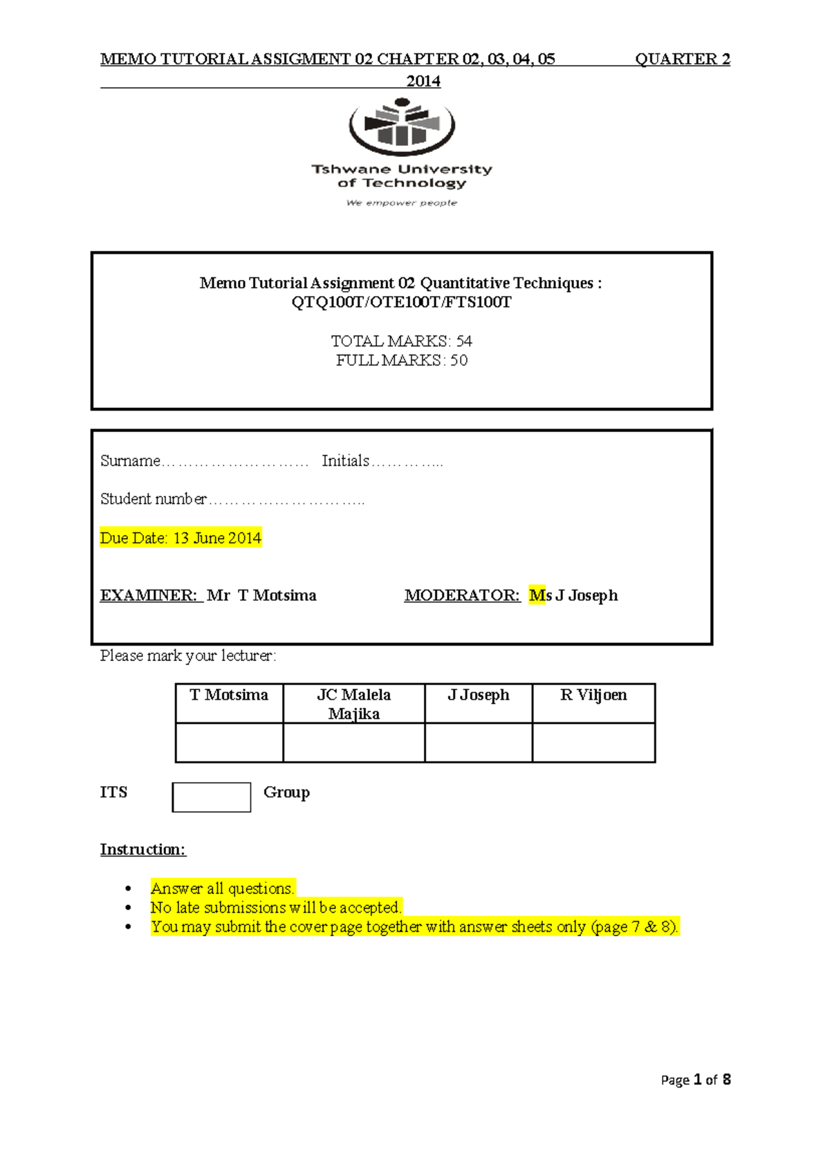 MEMO Tutorial Assigment 02 2014 - MEMO TUTORIAL ASSIGMENT 02 CHAPTER 02 ...