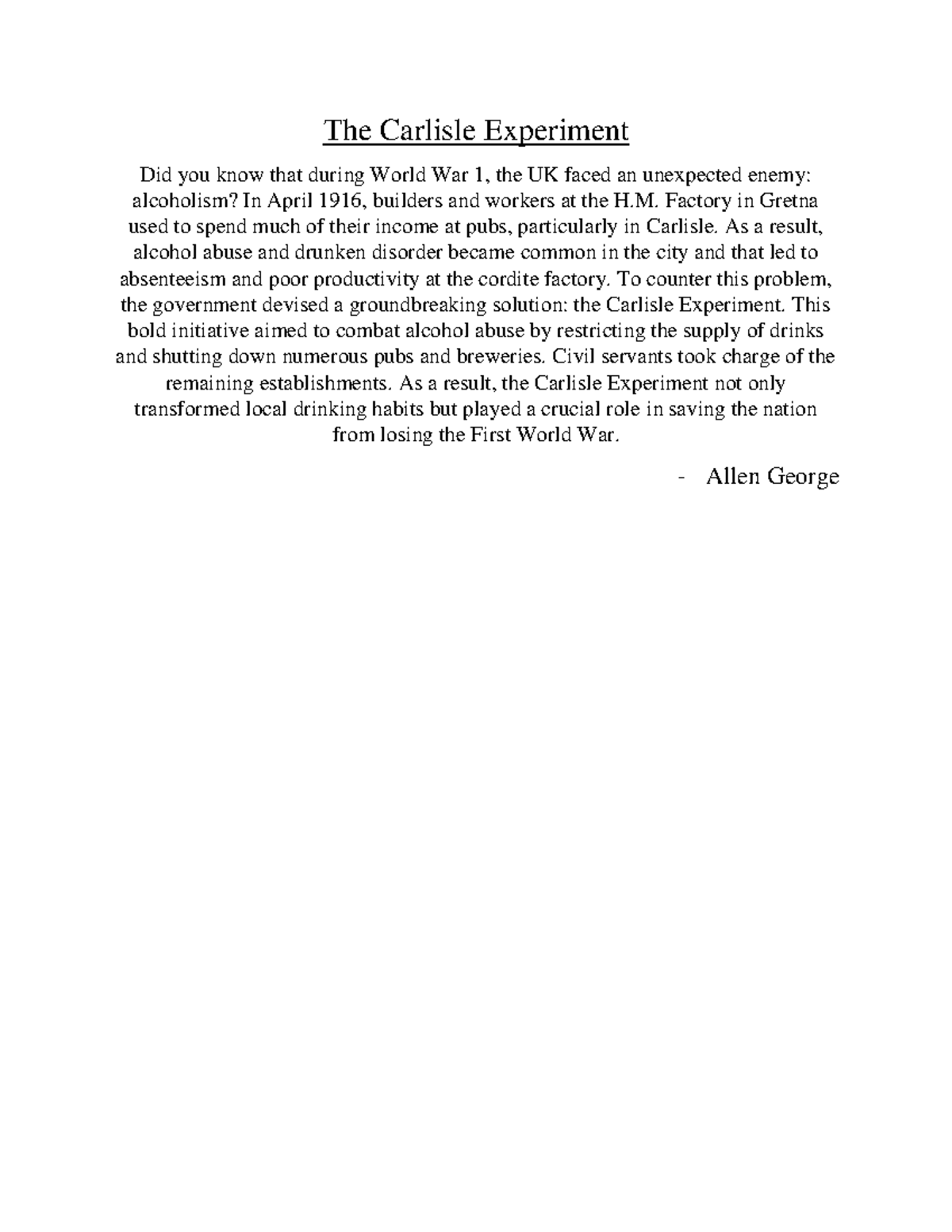 The Carlisle Experiment - Factory in Gretna used to spend much of their ...