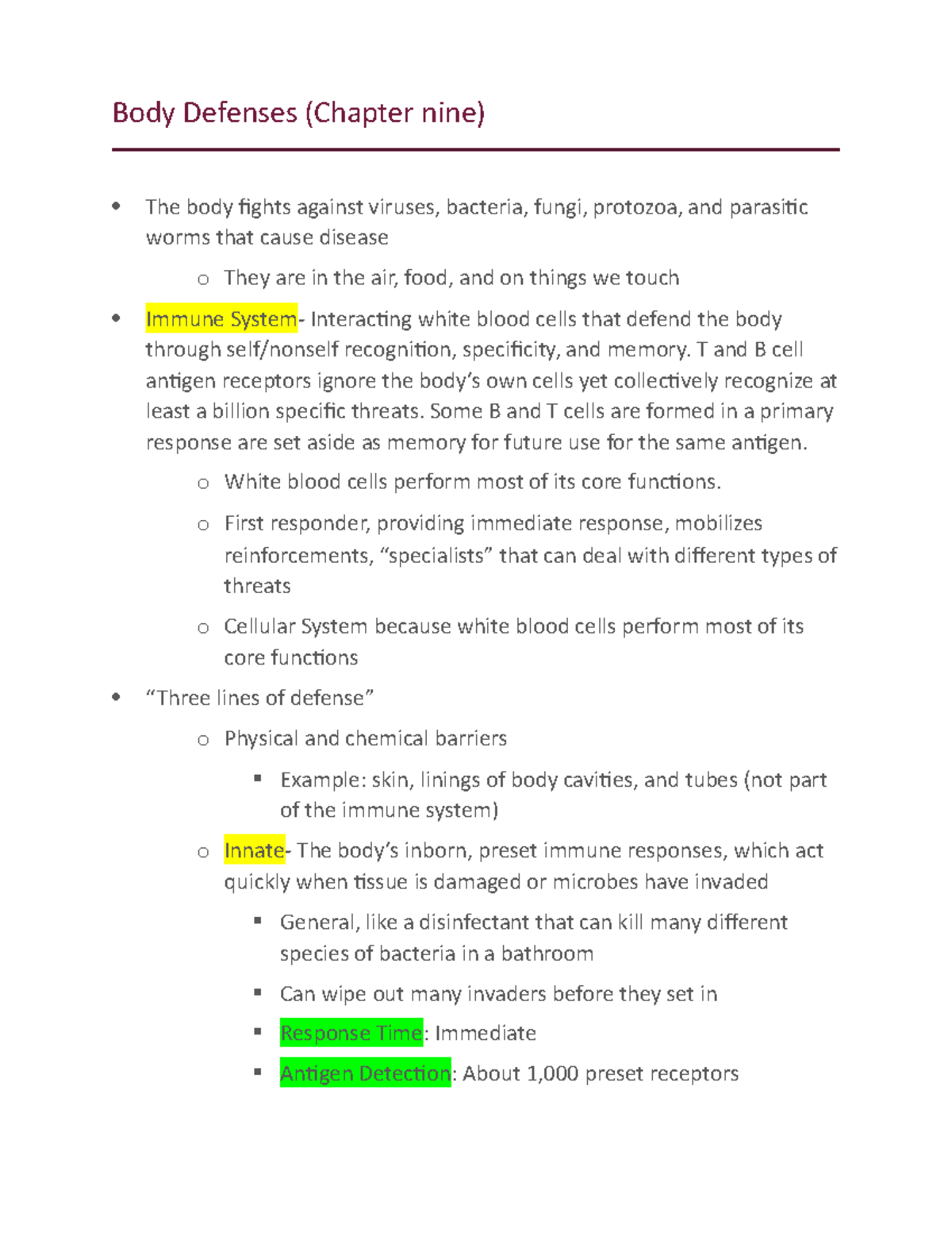 Body Defenses Chapter nine - Body Defenses (Chapter nine) The body ...